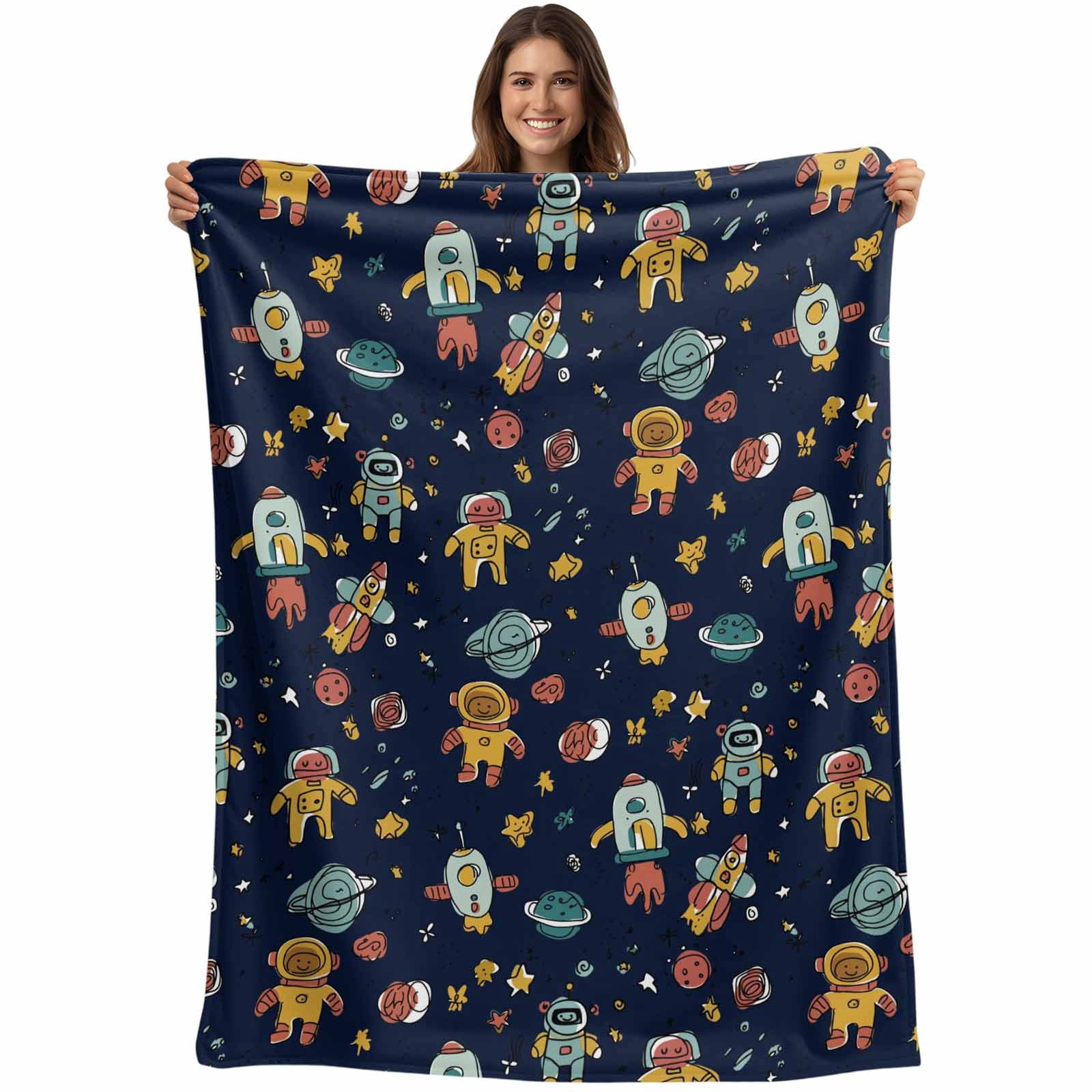 Cartoon Space Blanket Soft Cozy Warm Throw Blanket for Couch, Plush ...