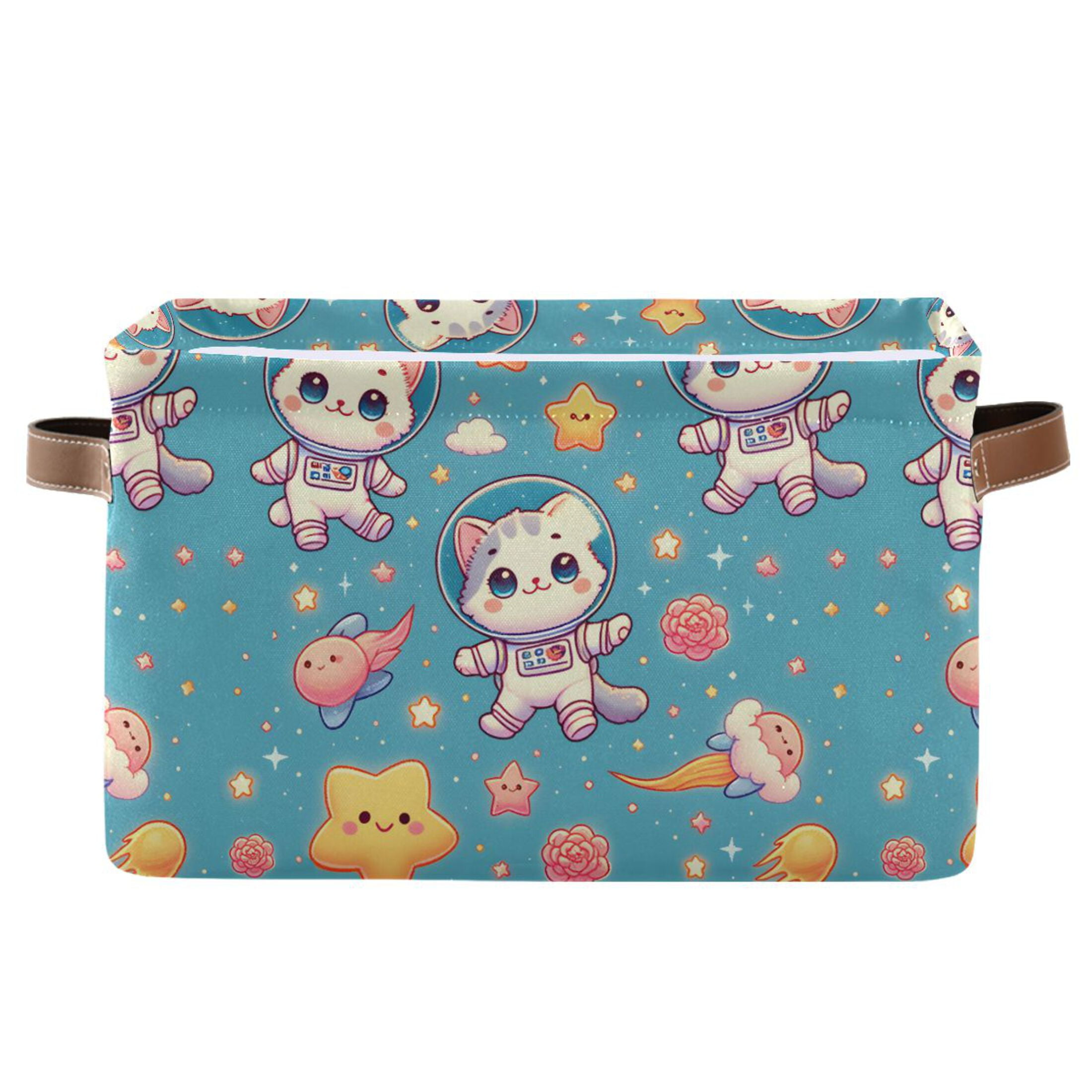 Cartoon Space Cat Storage Bins with Handle Fabric Organizer Basket ...