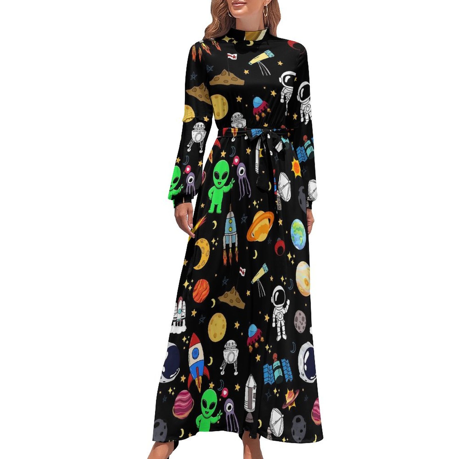 Cartoon Space Dress Cute Solar System Street Wear Boho Beach Dresses ...