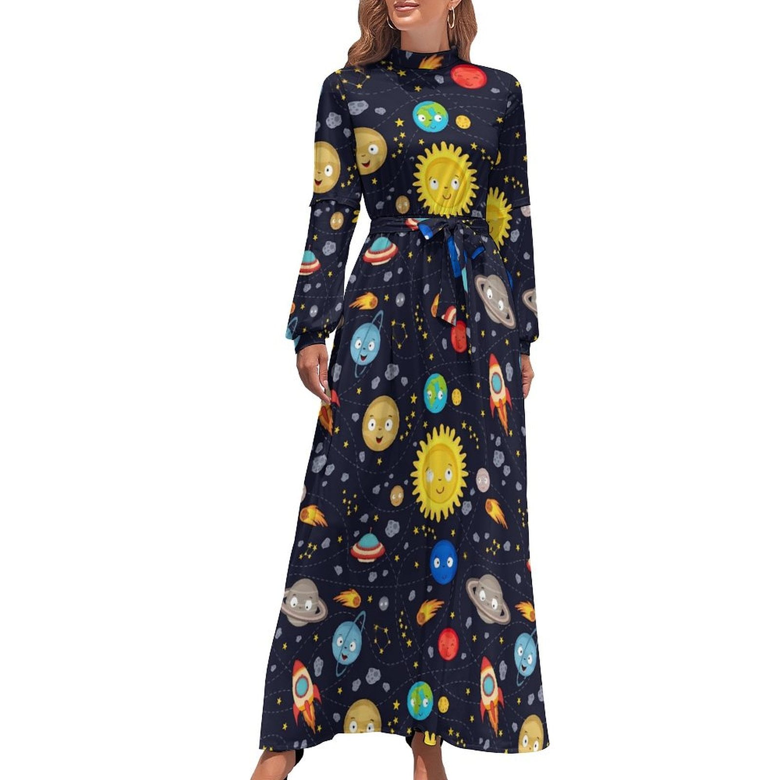 Cartoon Space Dress Cute Solar System Street Wear Boho Beach Dresses ...
