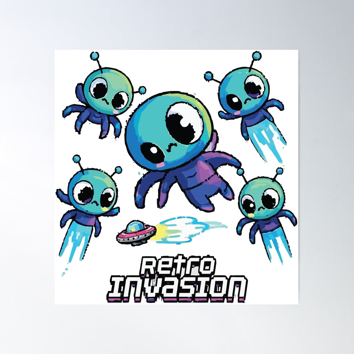 Cartoon Space Invaders: Retro Invasion Poster Wall Art, Modern Wall ...