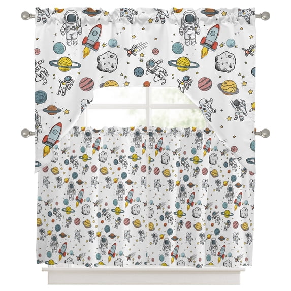 Cartoon Space Kitchen Curtains Swag Valance and Tier Curtains Set 24 ...