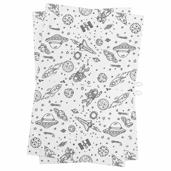 Cartoon Space Kitchen Towels Set of 2, Water Absorbent Dish Towel ...