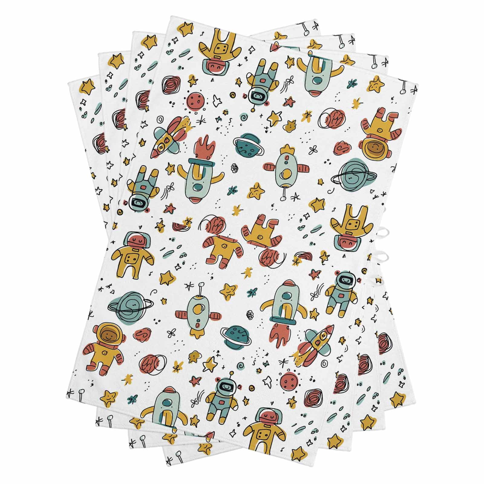 Cartoon Space Kitchen Towels Set of 4, Water Absorbent Dish Towel ...