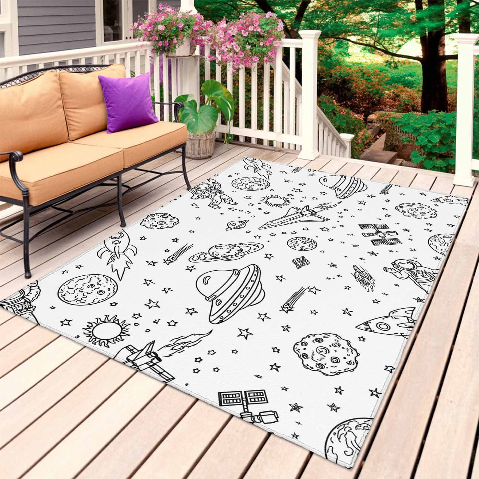 Cartoon Space Outdoor Rug 5x7 Ft, Non Slip Washable Area Rug ...