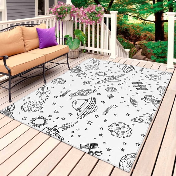 Cartoon Space Outdoor Rug 5x7 Ft, Non Slip Washable Area Rug ...