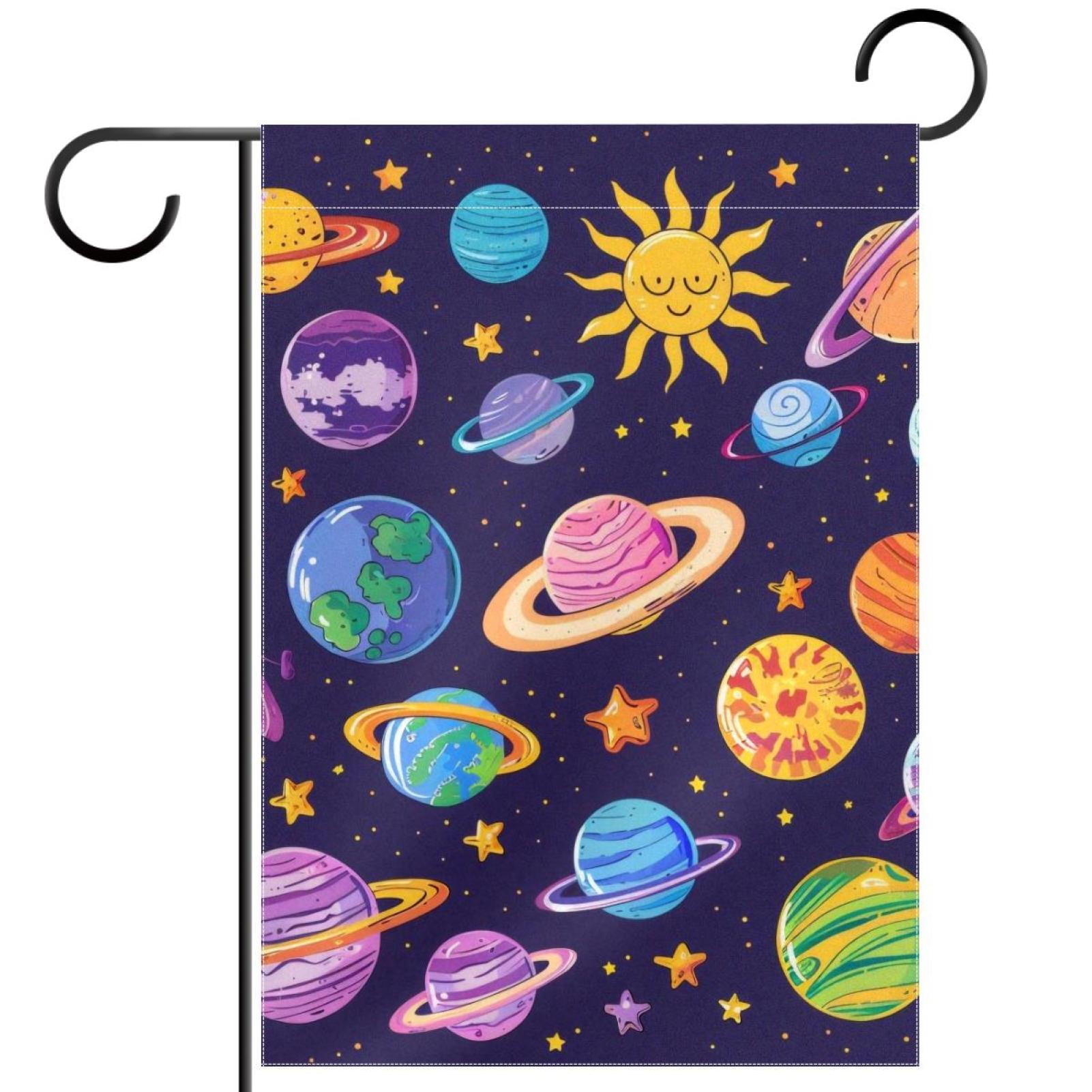 Cartoon Space Planets and Stars Elements Double Sided Garden Flag ...