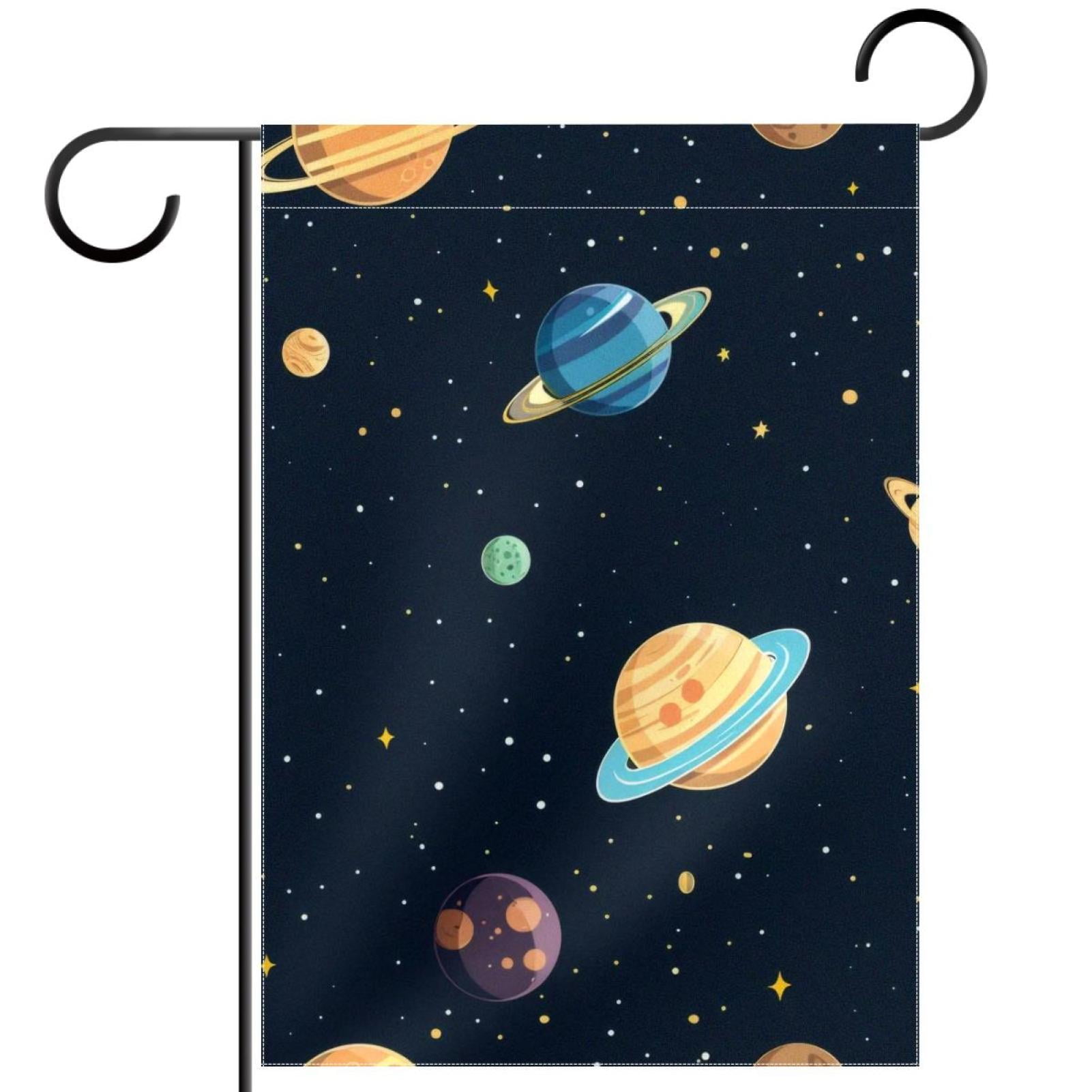 Cartoon Space Planets and Stars Night Sky Background Garden Flag Double ...