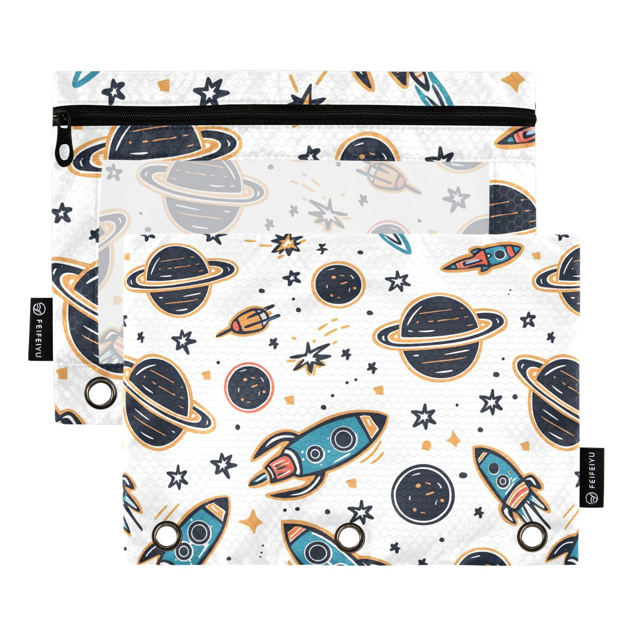 Cartoon Space Rockets and Planets 2 Pack Pencil Pouch for 3 Ring Binder ...