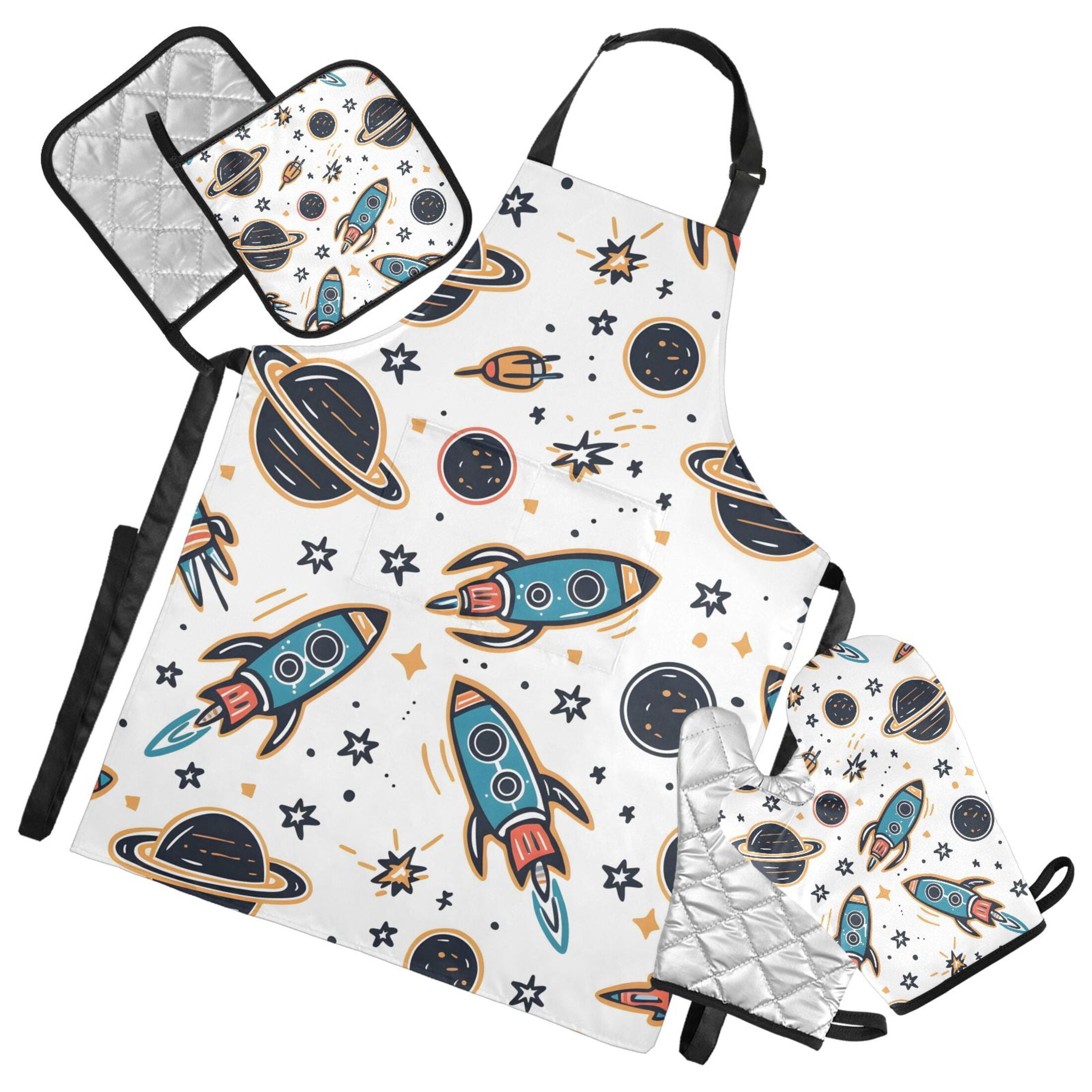 Cartoon Space Rockets and Planets 5 Pcs Kitchen Set Heat Resistant Oven ...