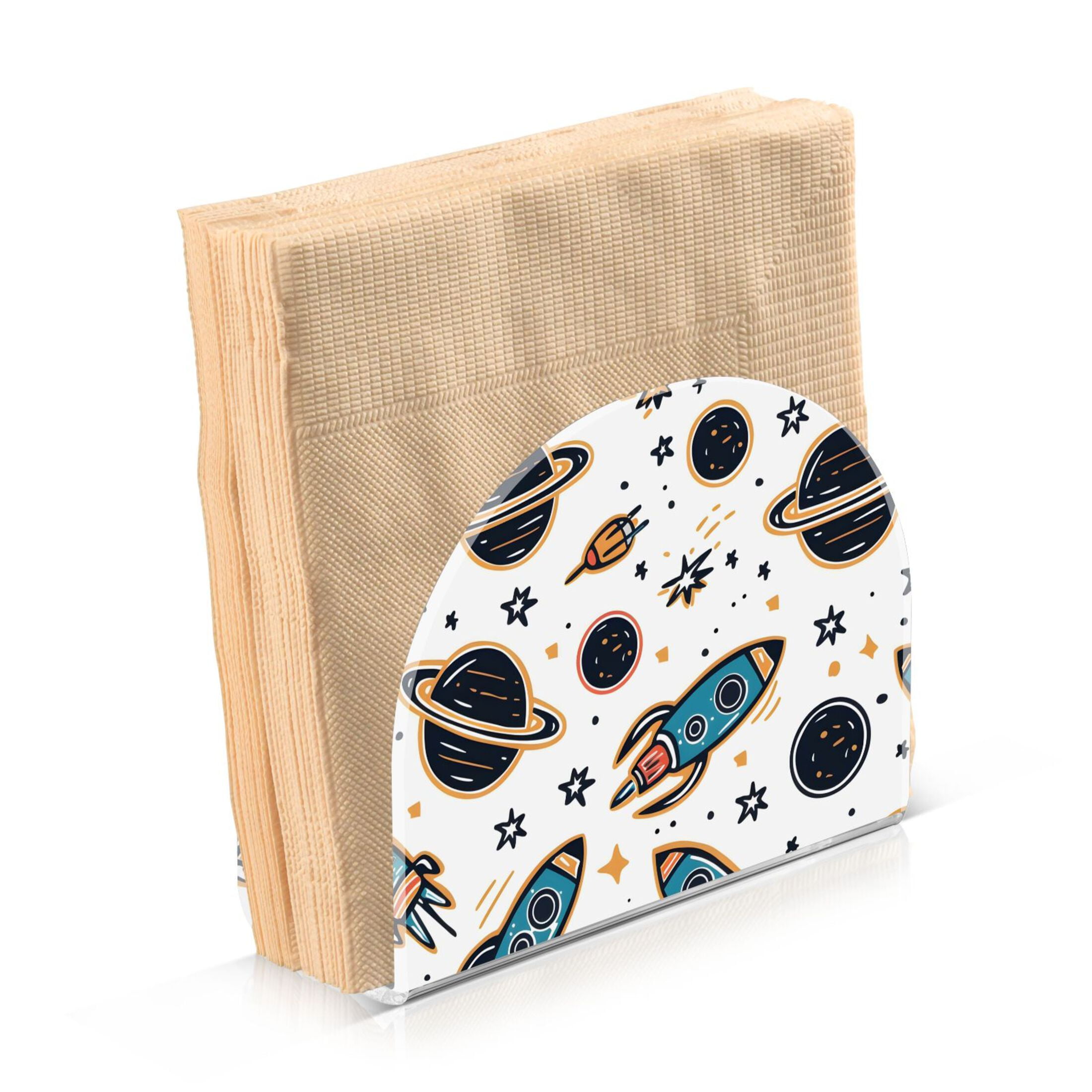 Cartoon Space Rockets and Planets Napkin Holder for Table Acrylic Clear ...
