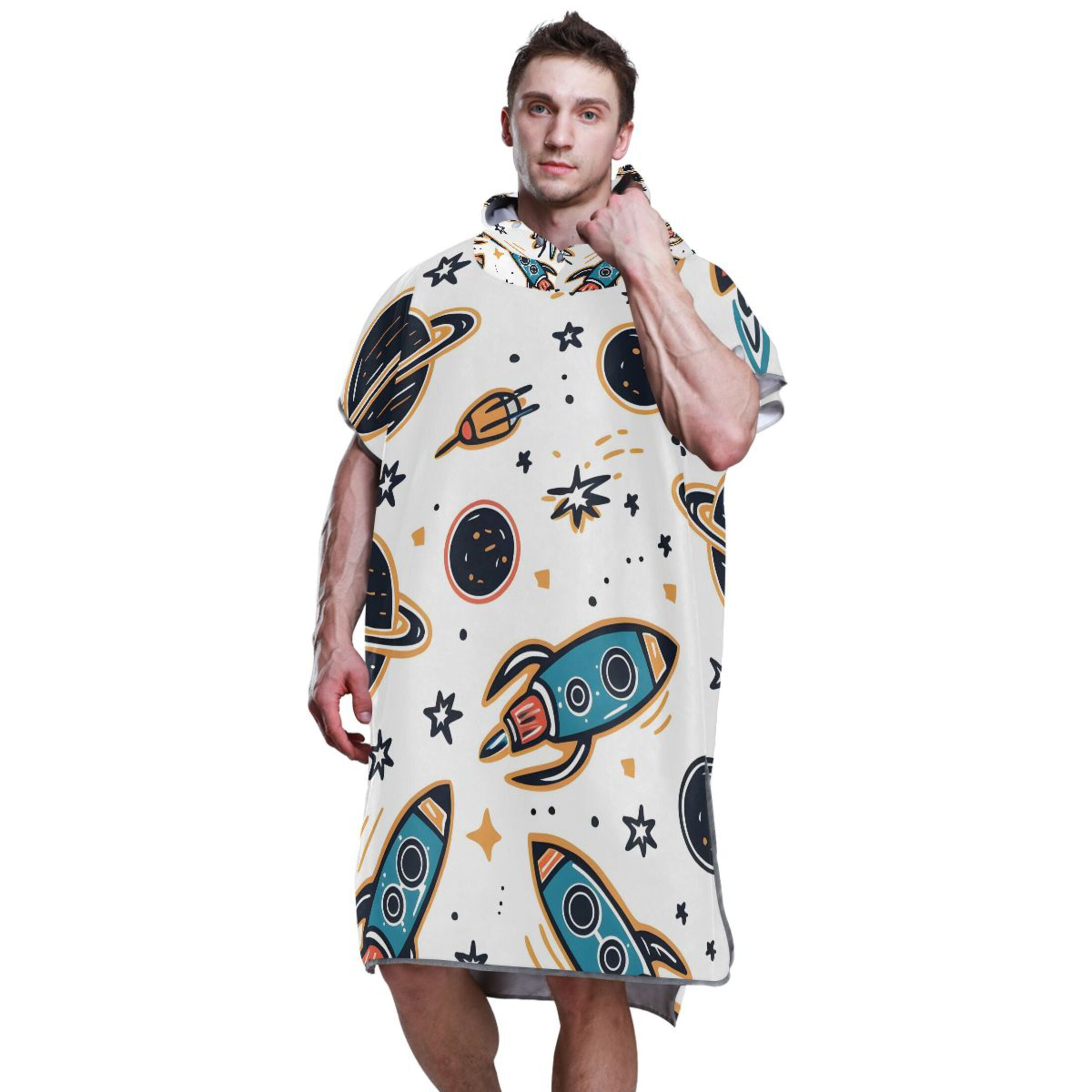 Cartoon Space Rockets and Planets Star Hooded Beach Towel Adult Bath ...