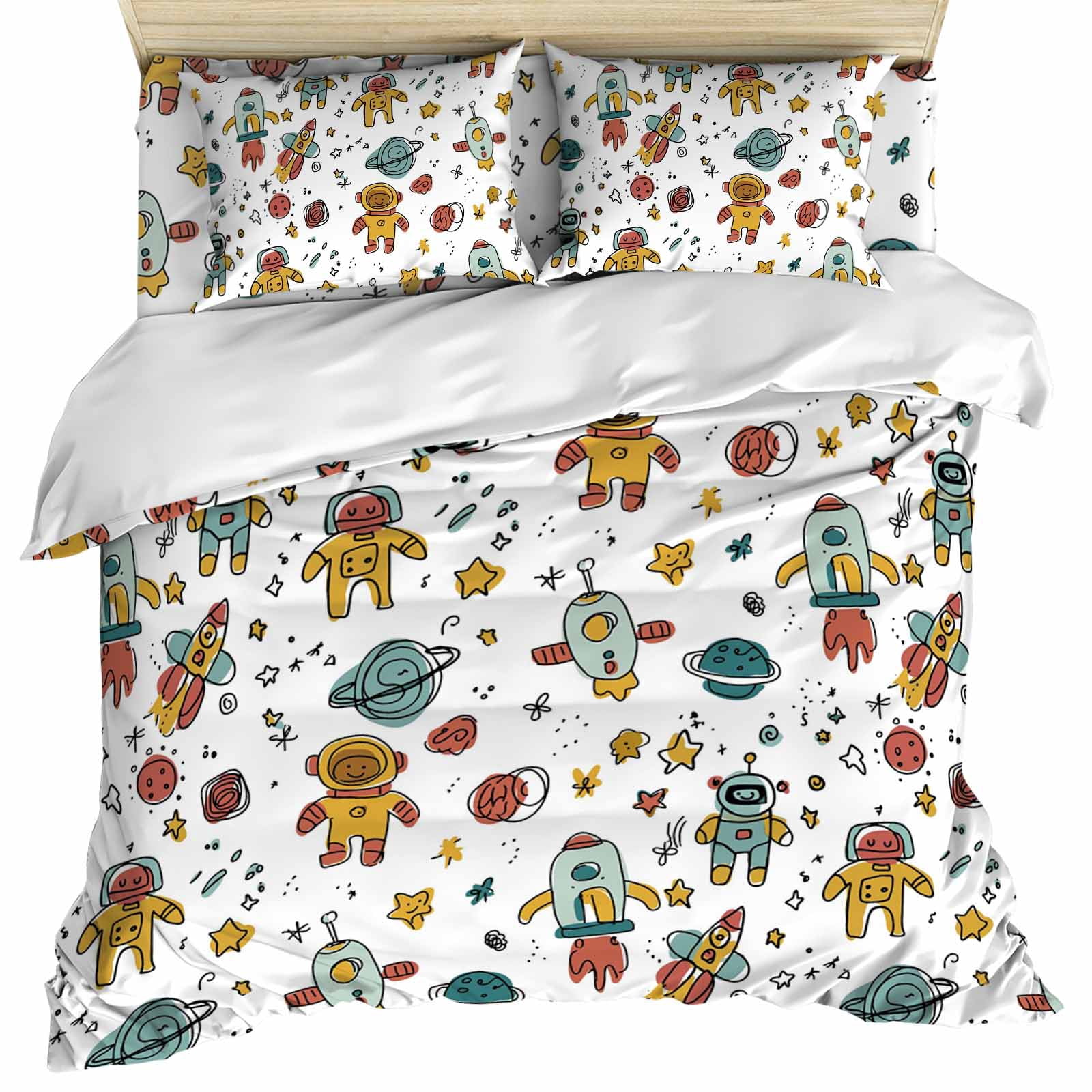 Cartoon Space Set of 4 Bedding Quilt Covers, Funny Cute Rocket Star ...