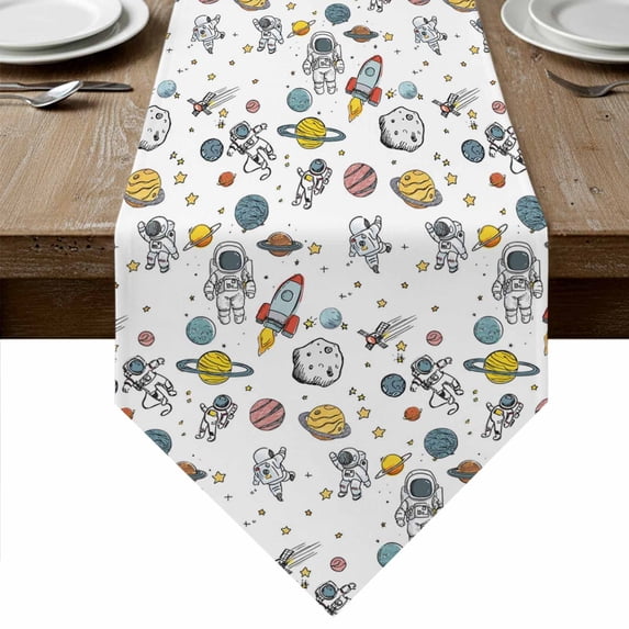 Cartoon Space Table Runner Linen Burlap Table Runner 120 Inches Long ...