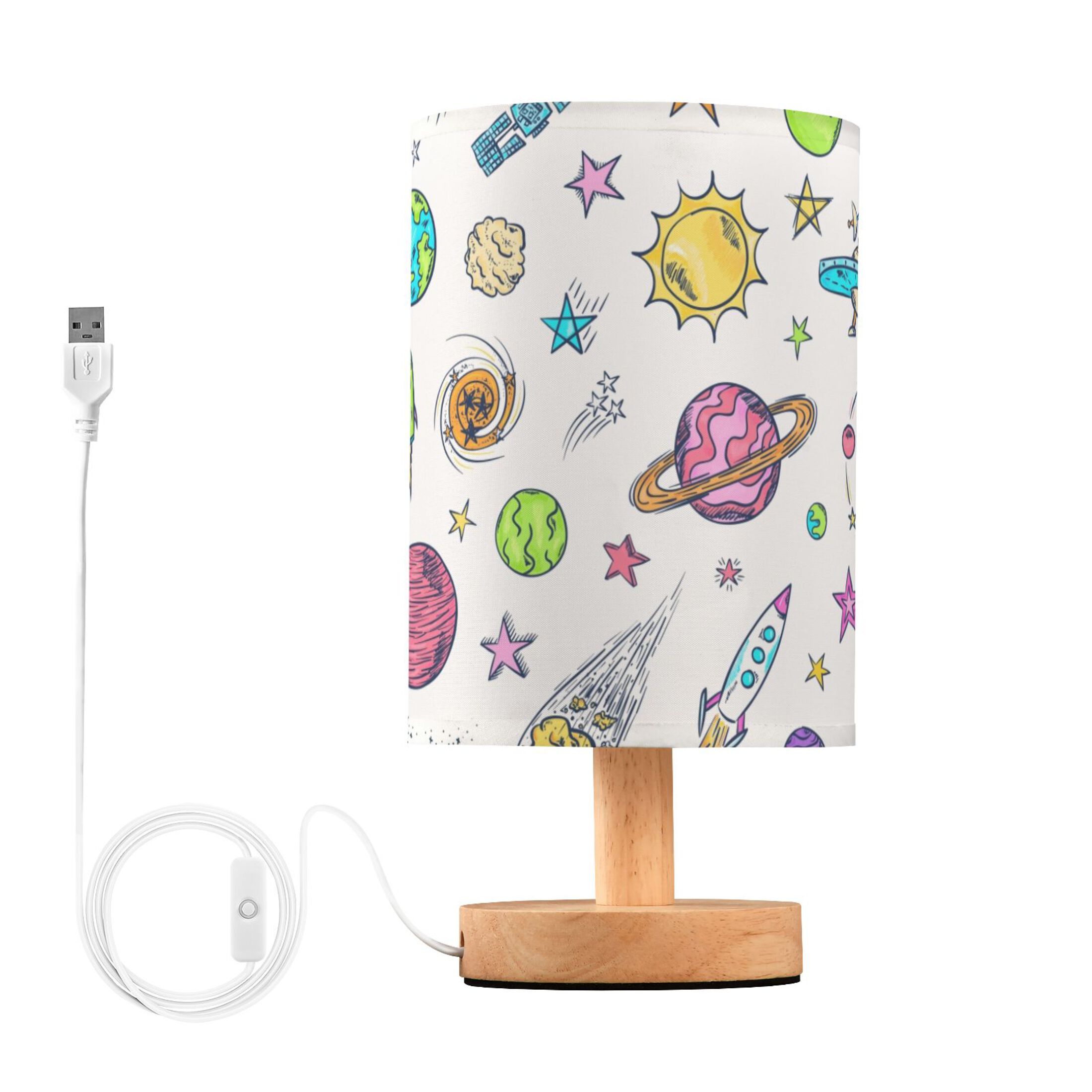Cartoon Space and Universe Bedside Table Lamp LED Warm Lights with USB ...