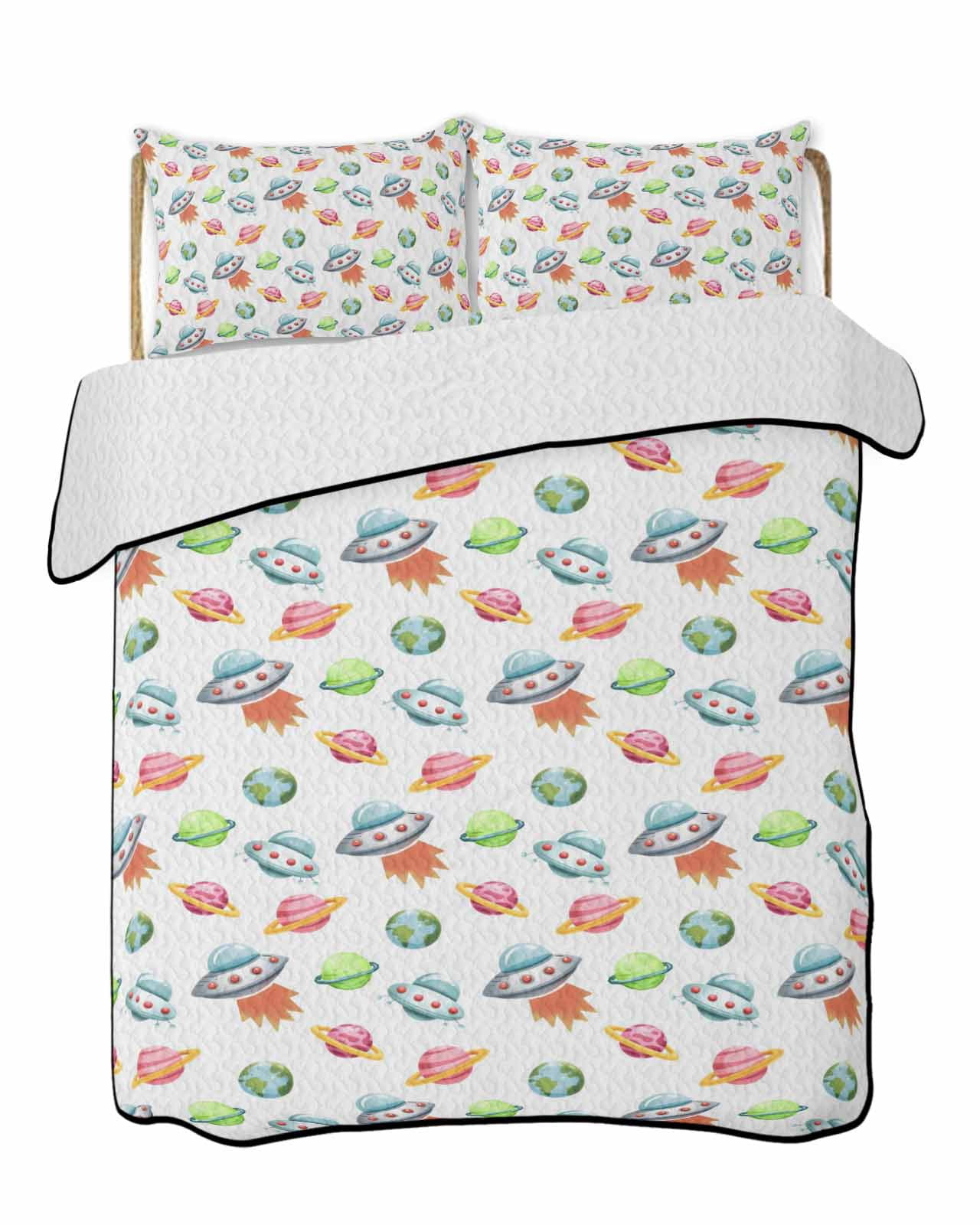 Cartoon Spacecraft Quilts Bedding Set King Size Green Red Planet ...