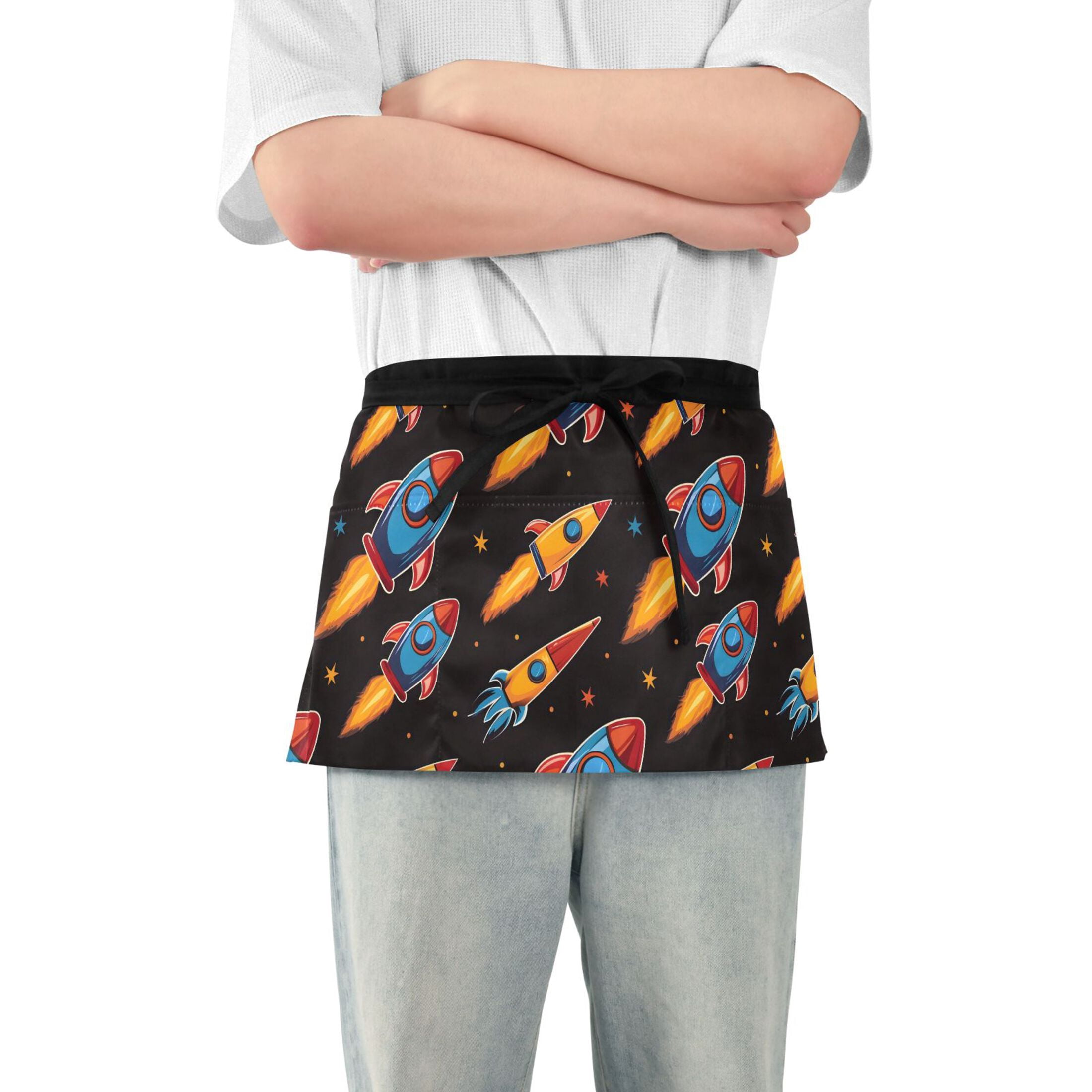 Cartoon Spaceship Rocket Server Apron with 3 Pockets Waterproof ...