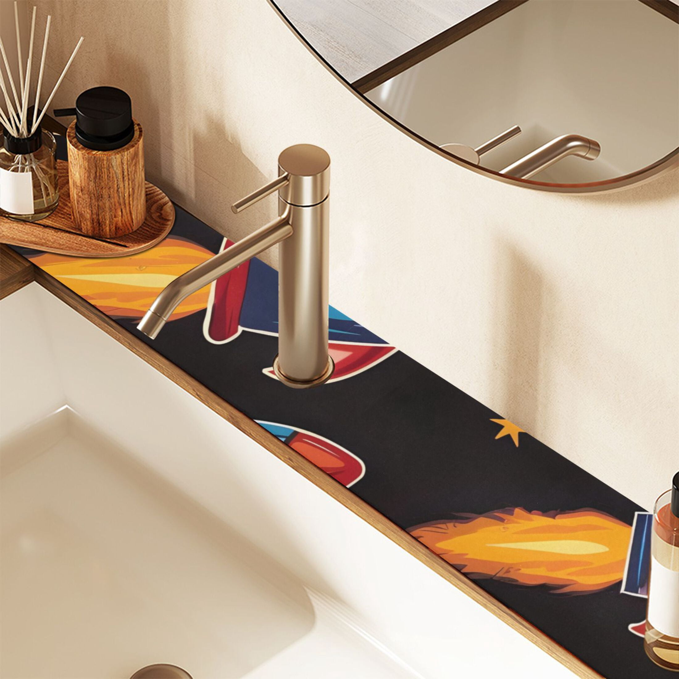 Cartoon Spaceship Rocket Sink Splash Guard Faucet Drying Mat 30"x5.4 ...