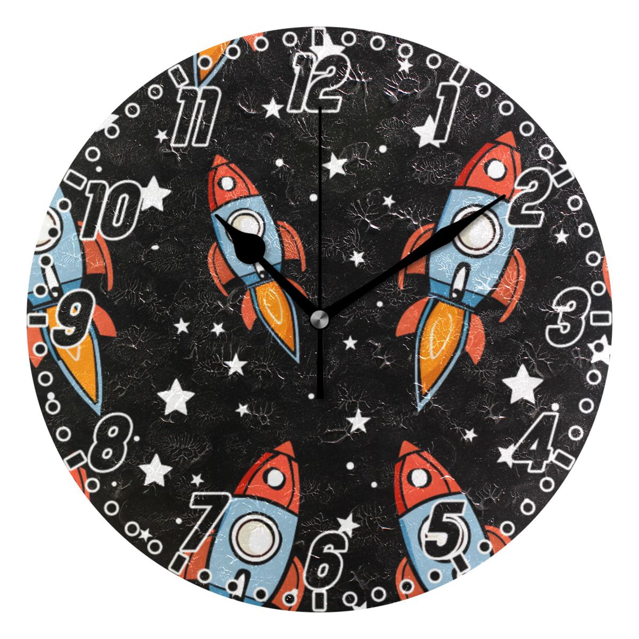 Cartoon Spaceship Wall Clock 9.8 inch Battery Operated Clocks Non ...
