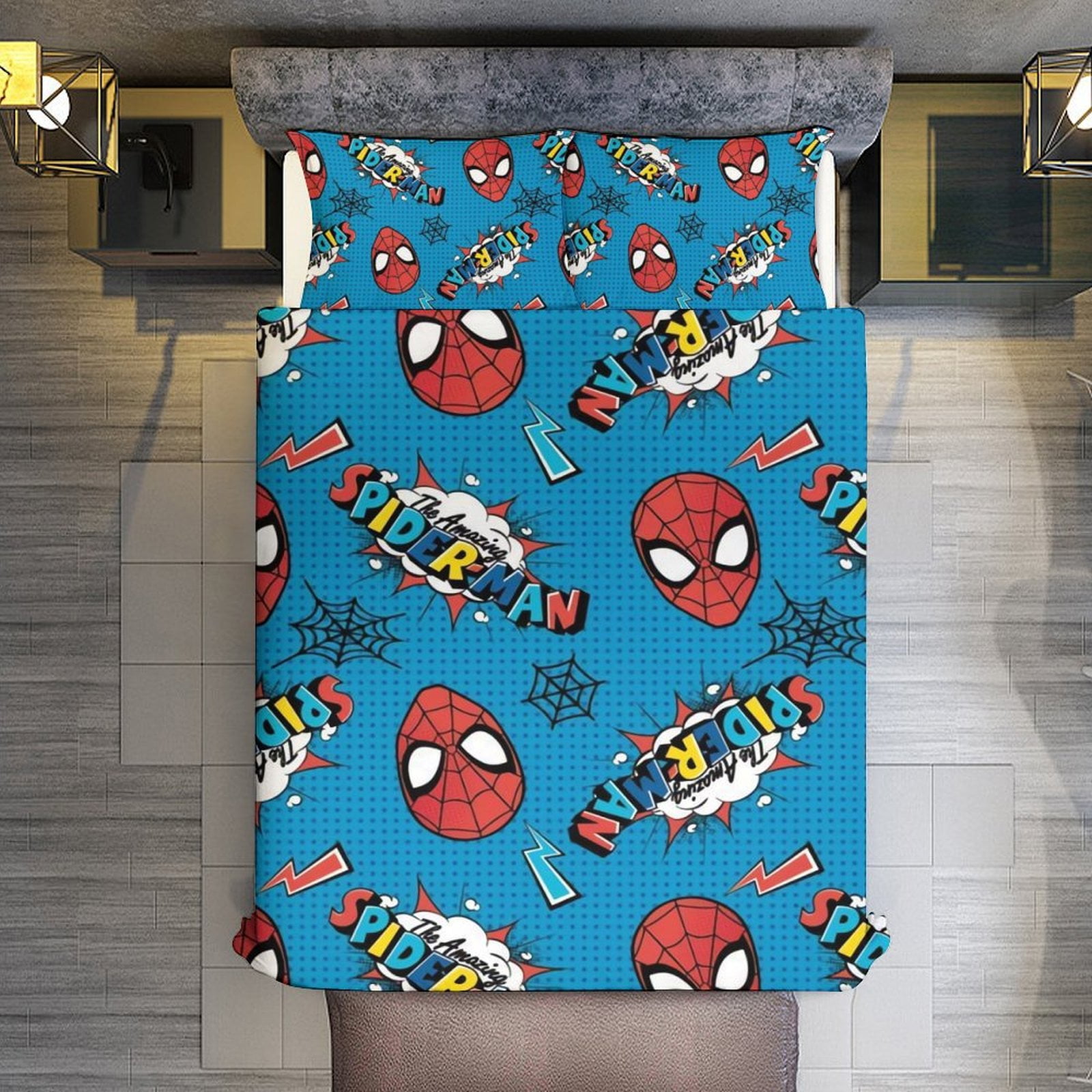 Cartoon Spider-Man Duvet Cover Set with 2 Pillowcases for All Seasons ...