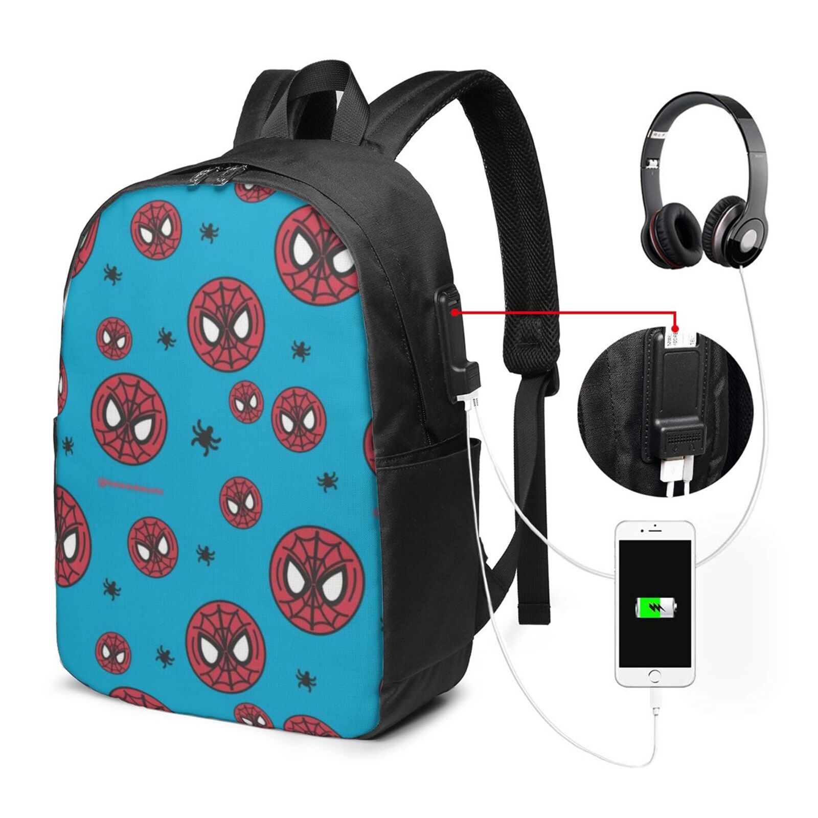 Cartoon Spider-Man Head 03 Large Capacity School & Travel Backpack For ...