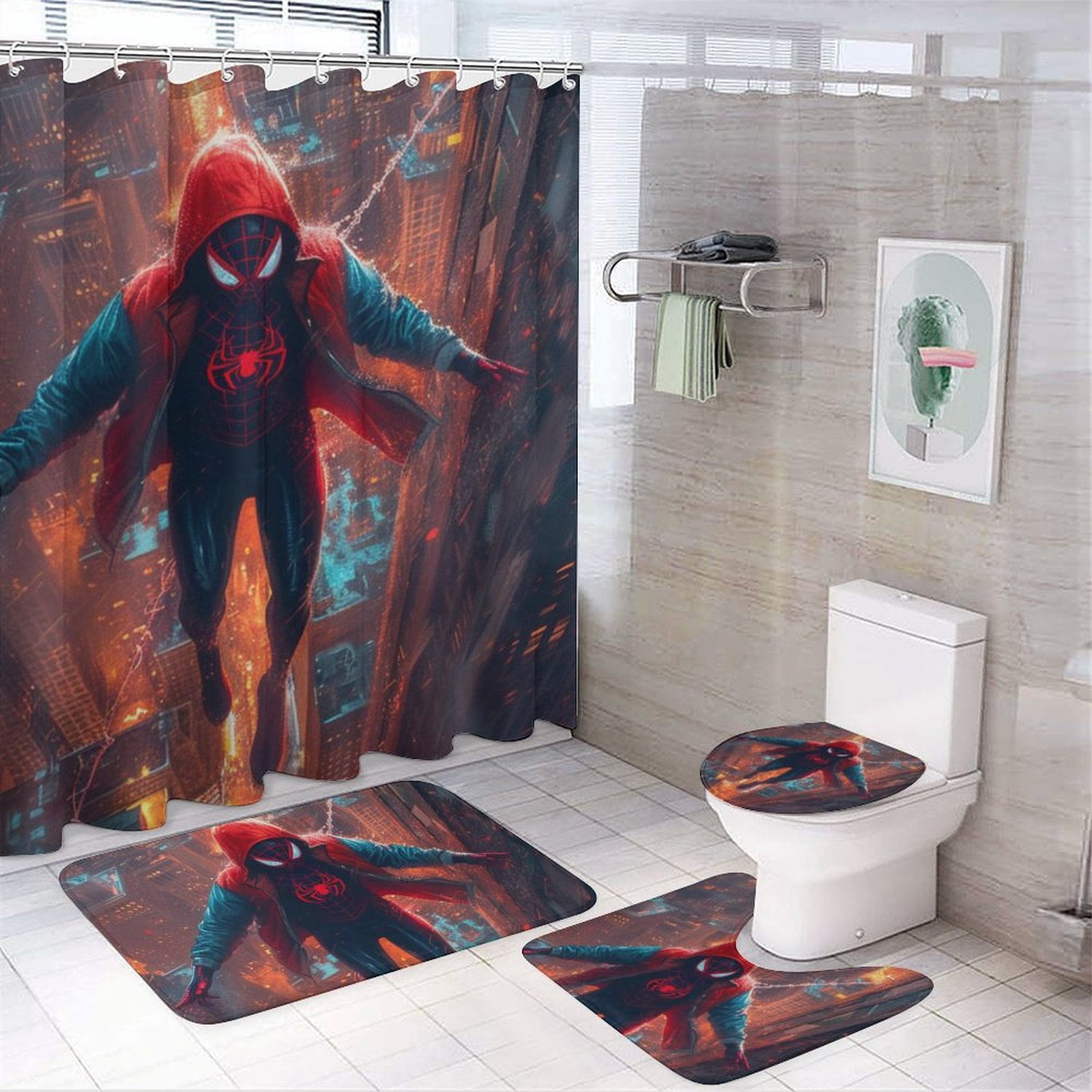 Cartoon Spider Man Shower Curtain Sets, 72''x72'' Cute Bath Curtain ...