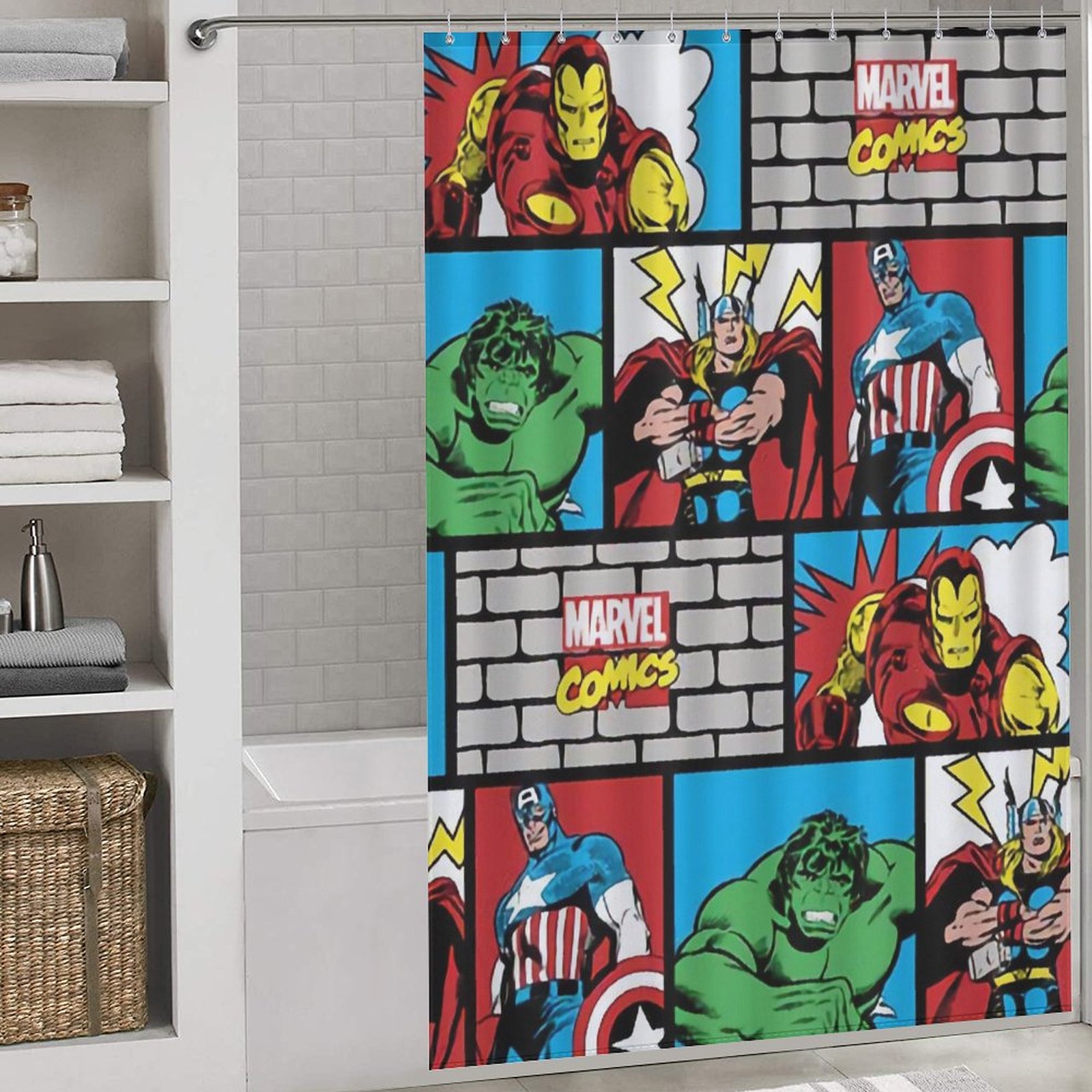 Cartoon Spider-Man Shower Curtain,Shower Curtain Sets with 12 Shower ...