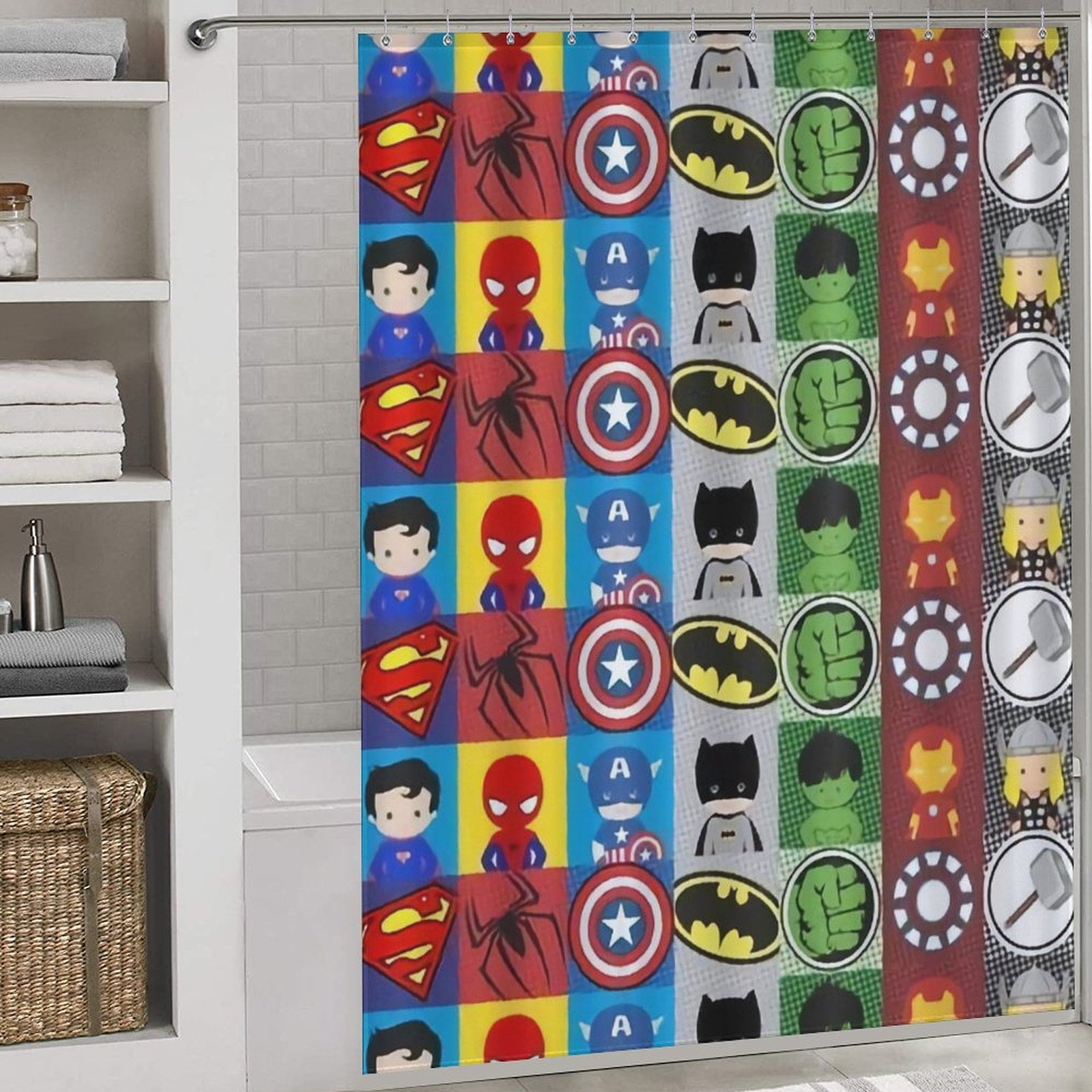 Cartoon Spider-Man Shower Curtain for Bathroom with 12 Hooks,Bath ...