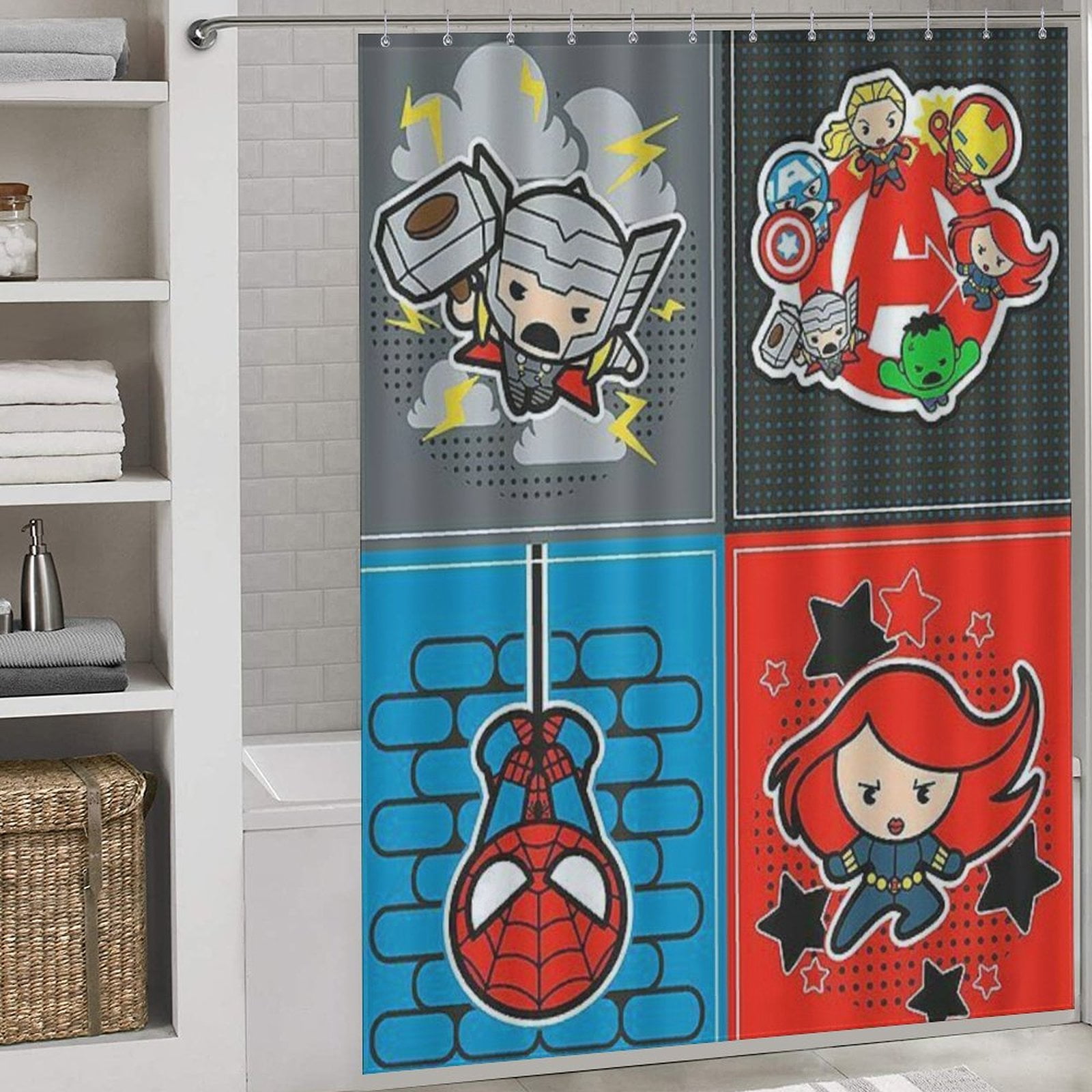 Cartoon Spider-Man Shower Curtain for Bathroom with 12 Hooks,Bath ...