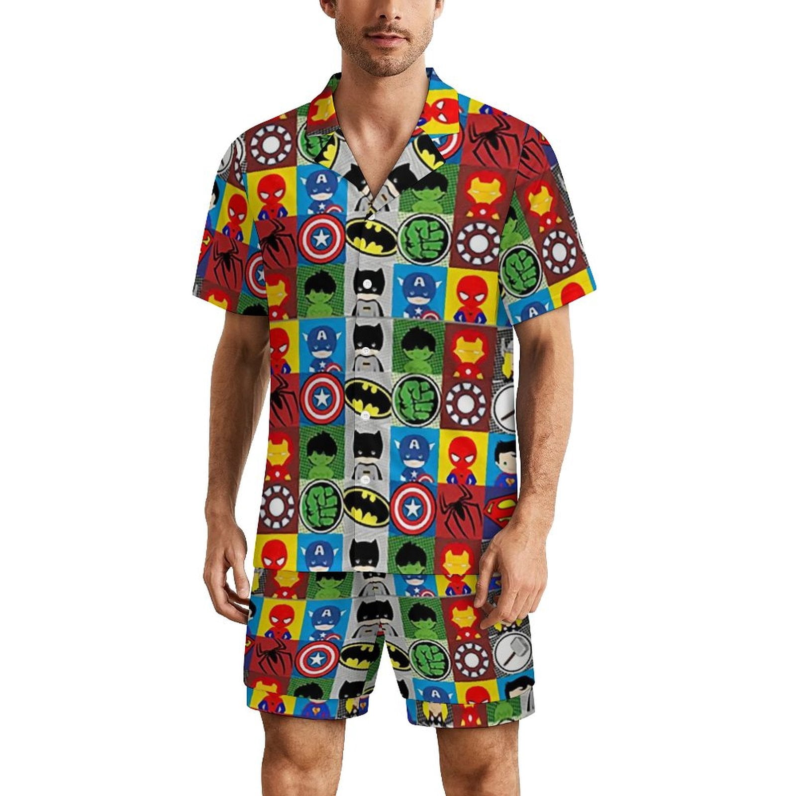 Cartoon Spider-Man584052 Men's Ice Silk Satin Pajamas 2 Piece Short ...