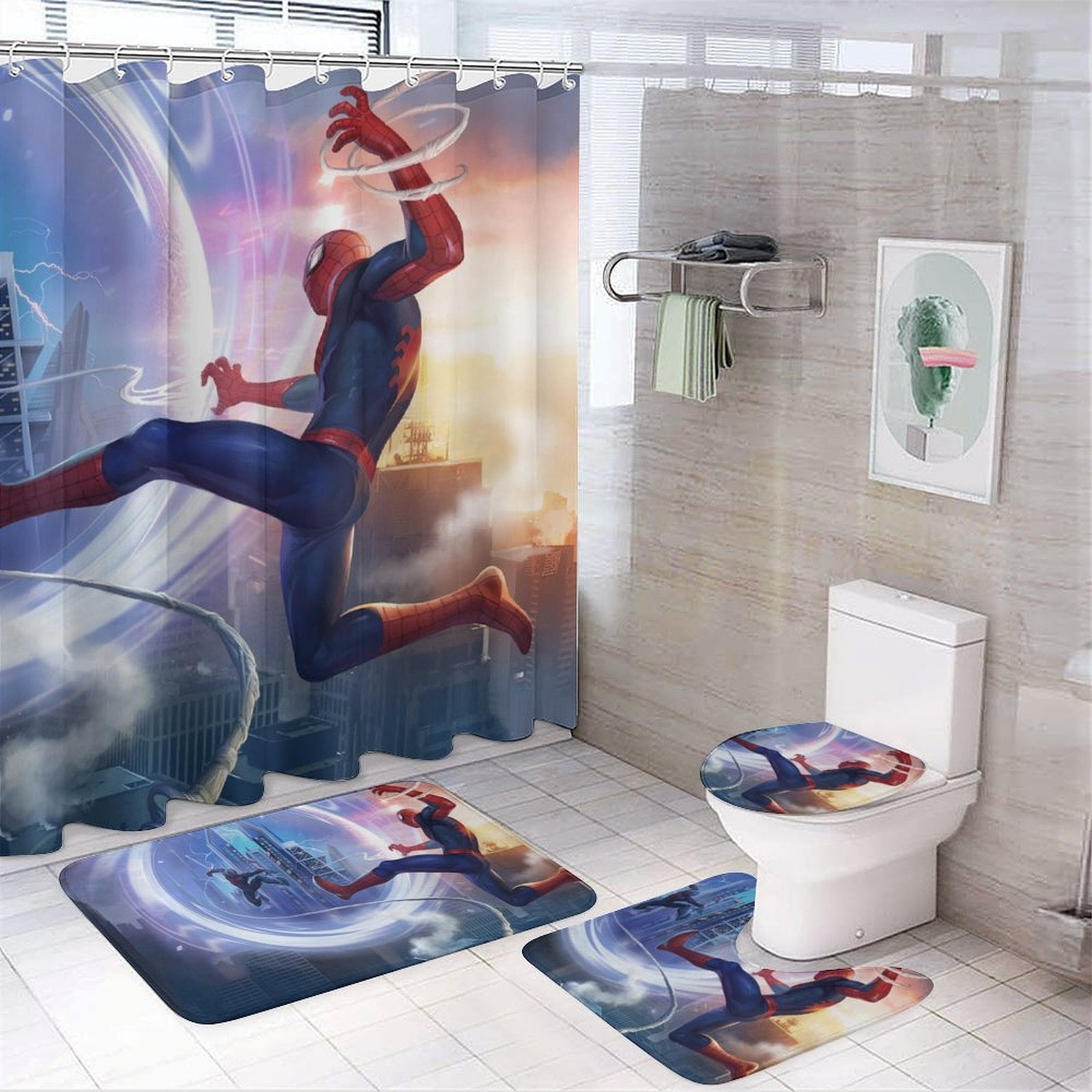 Cartoon Spider Shower Curtain Sets 4ps,Super Spider Shower Curtain with ...
