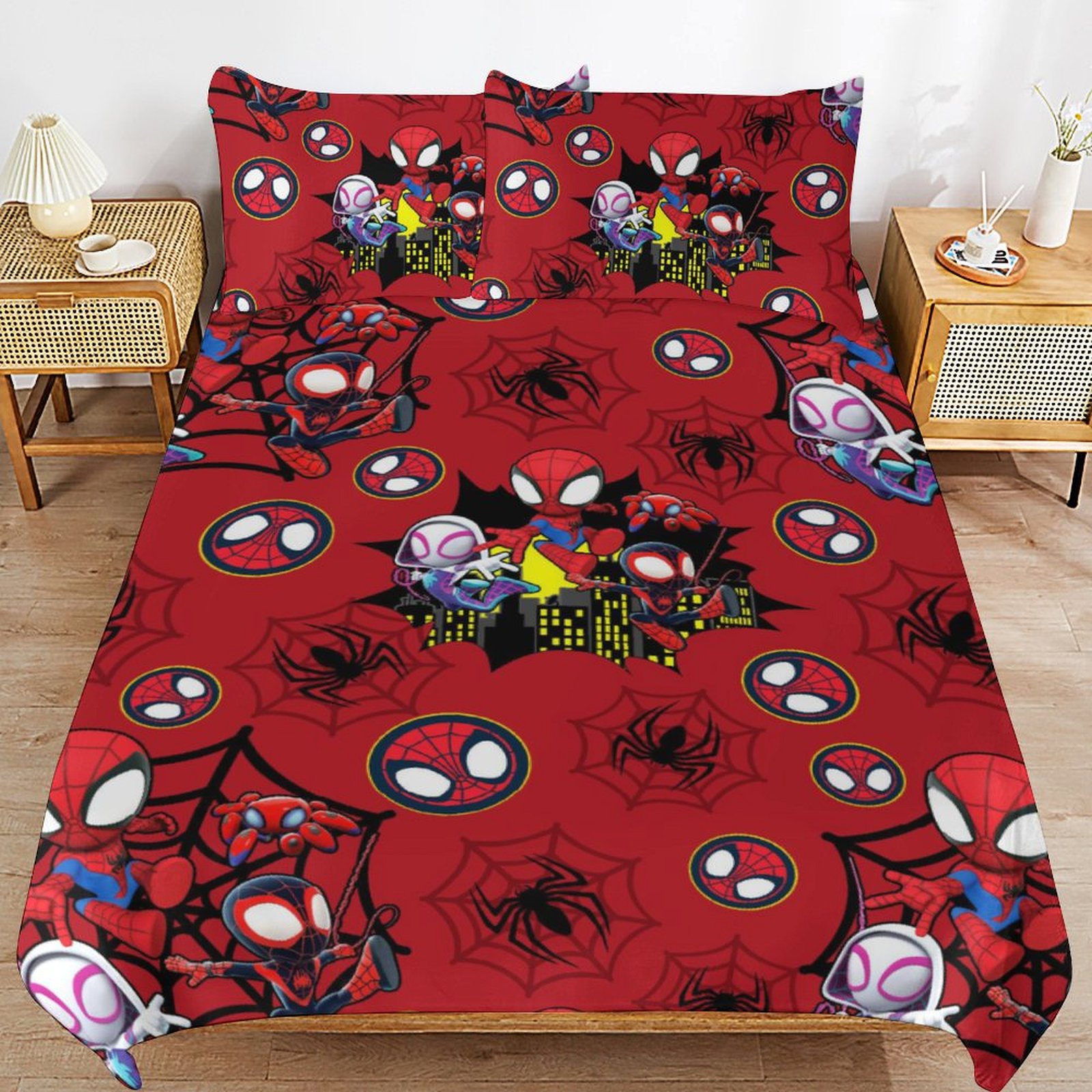 Cartoon Spider-man Bed Set 3 Piece Soft and Breathable Bedding Set with ...