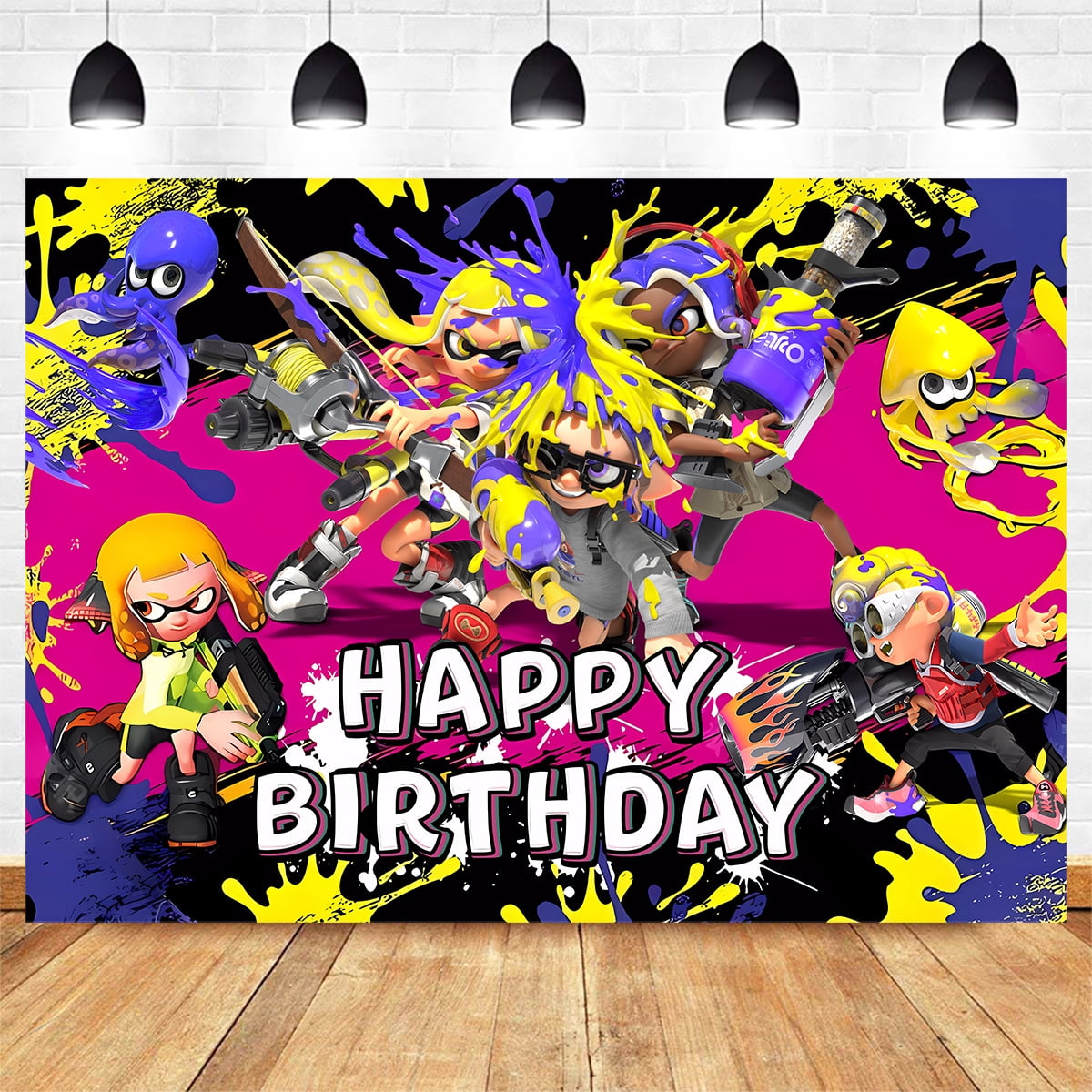 Cartoon Splatoon Birthday Backdrop Banner Party Supplies Happy Birthday ...