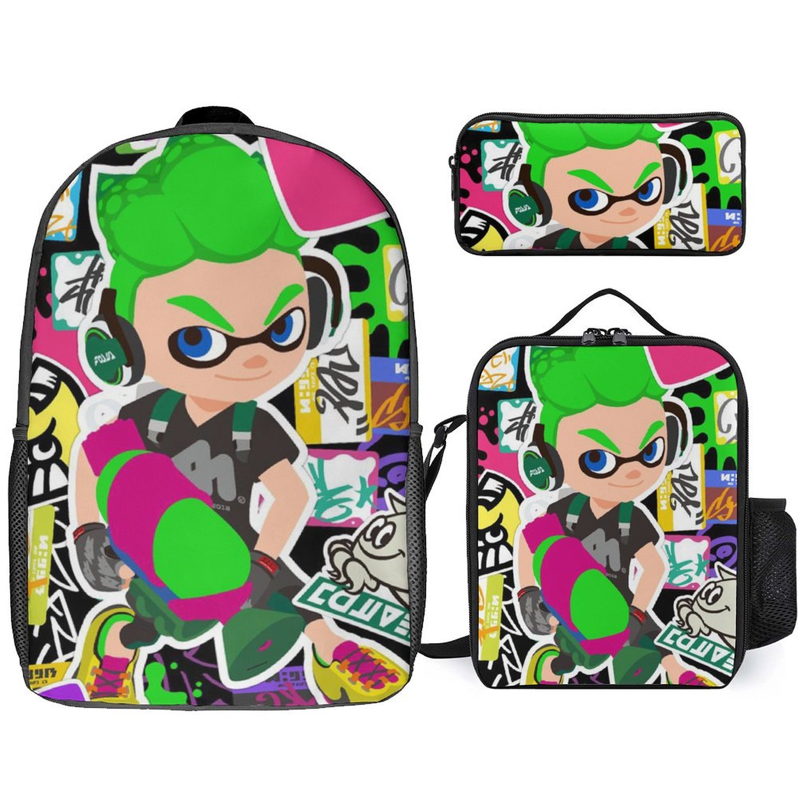 Cartoon Splatoon Schoolbag With Lunch Bag Pencil Case Set Unisex Laptop ...