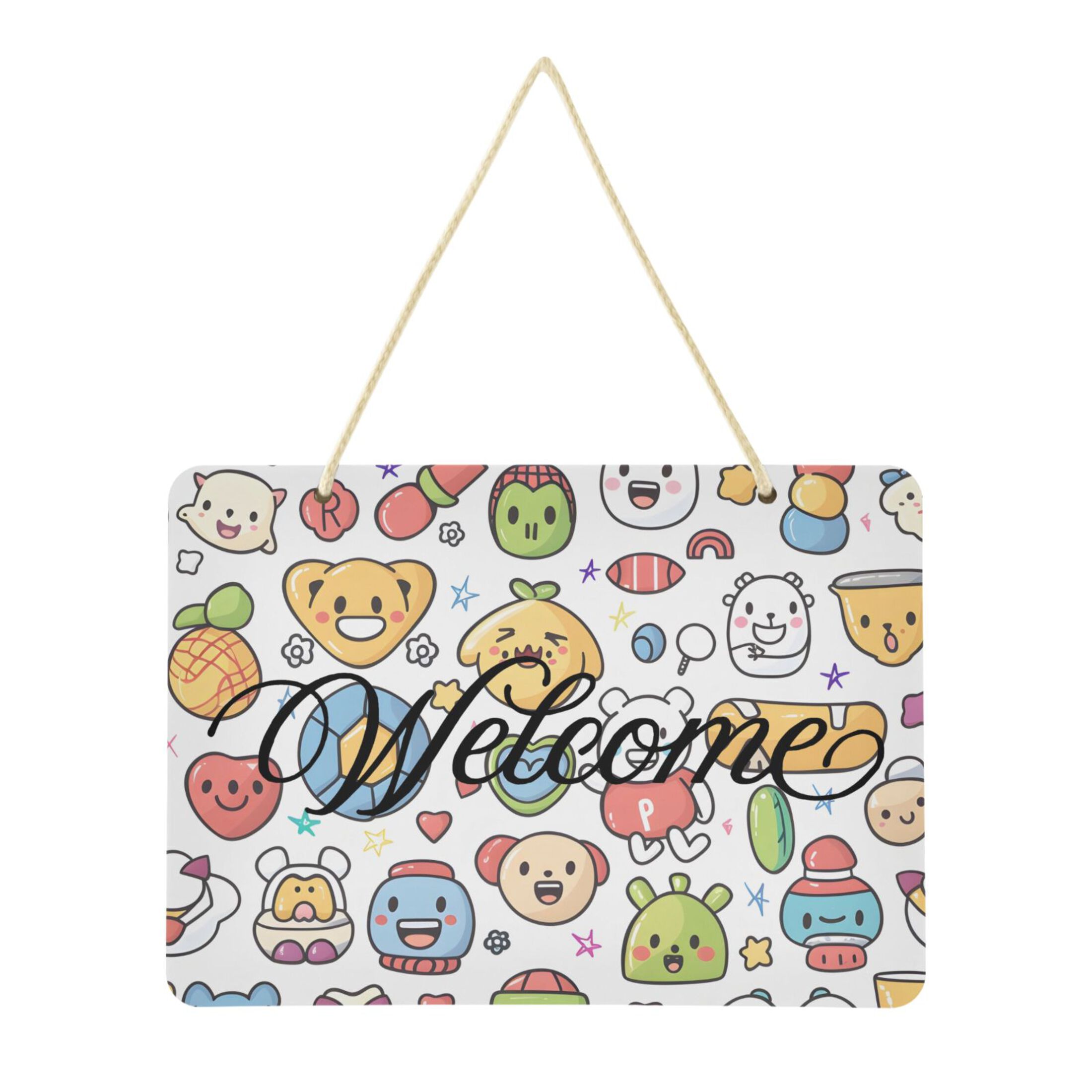 Cartoon Sport Items Welcome Sign Front Door PVC 14x10 inch Hanger Hello ...
