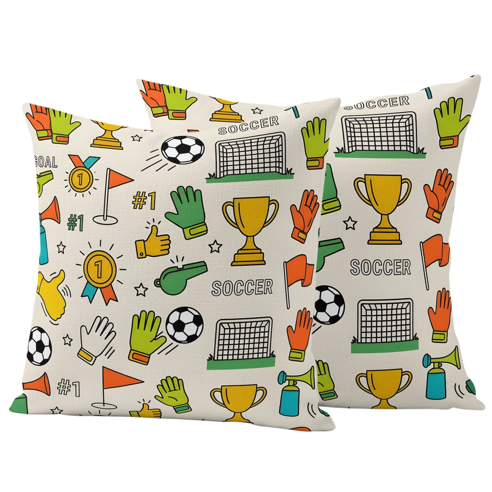 Cartoon Sport Soccer Outdoor Waterproof Pillow Covers, Vintage Beige ...