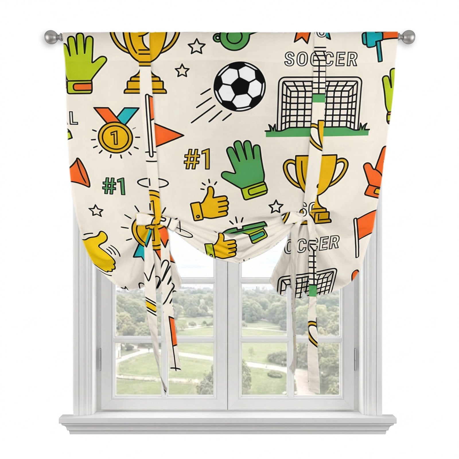 Cartoon Sport Soccer Tie Up Curtains for Window, Thermal Insulated ...