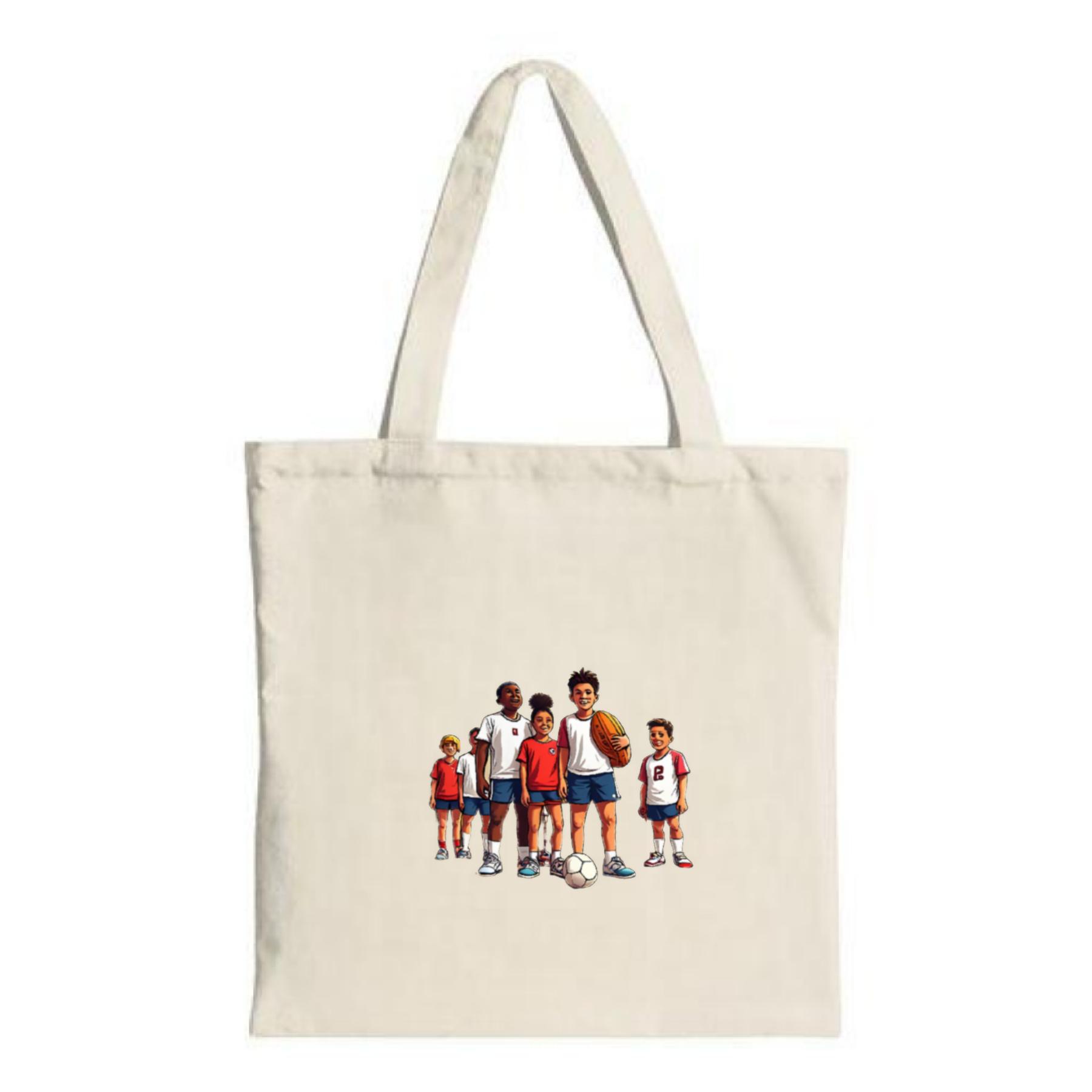 Cartoon Sports Tote Bag - Fun Illustration of 5 in Athletic Gear with ...