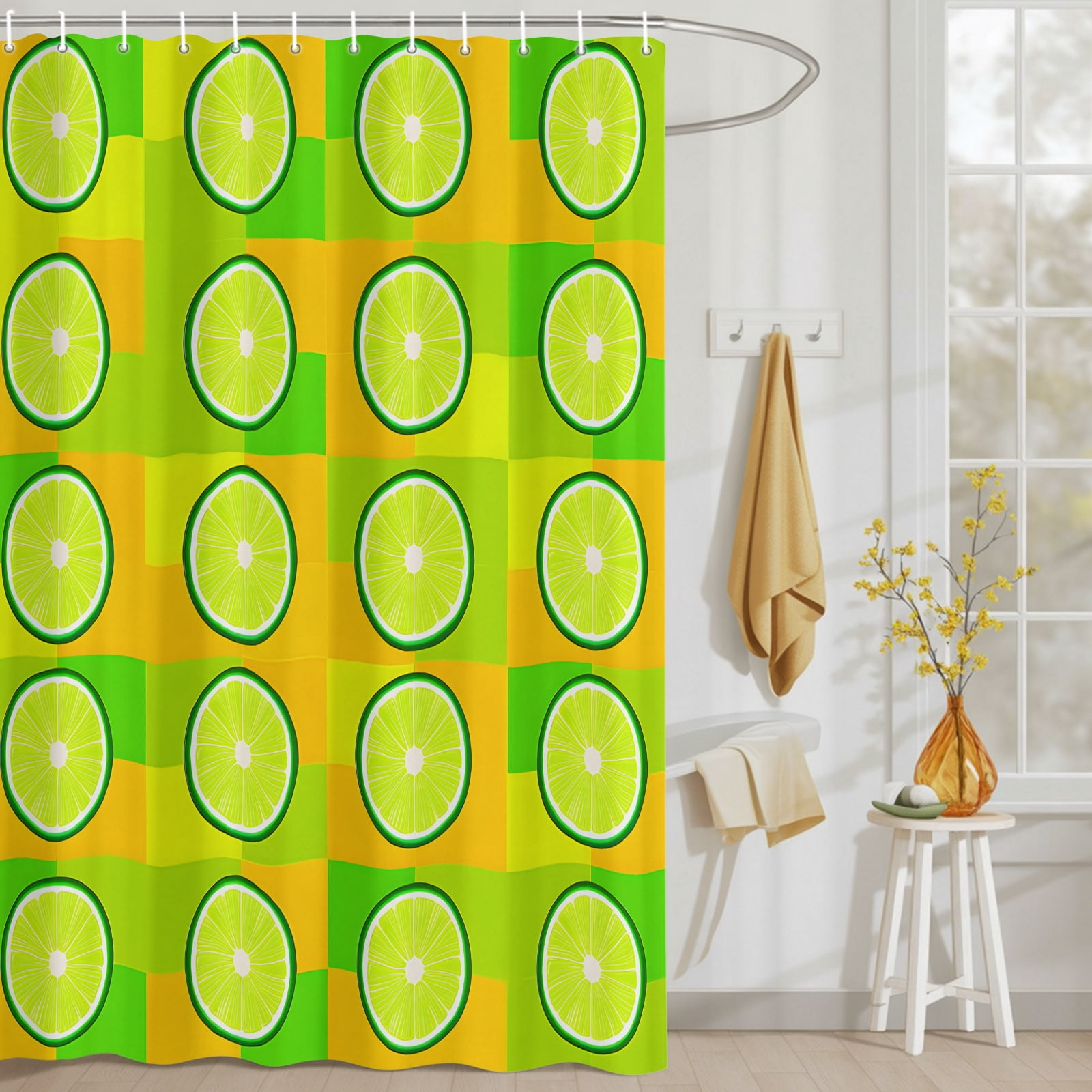 Cartoon Spring Summer Yellow Lemon Shower Curtain Set, Waterproof ...