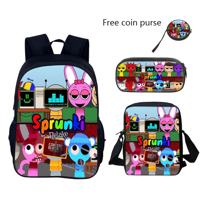 Cartoon Sprunki 3pcs Set Backpack School Bags Shoulder Bag Camping Book ...