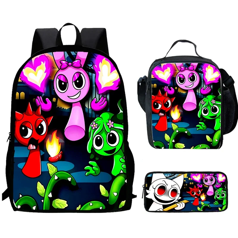 Cartoon Sprunki Backpack 3 Piece Set Travel Daypack Combination, Back ...
