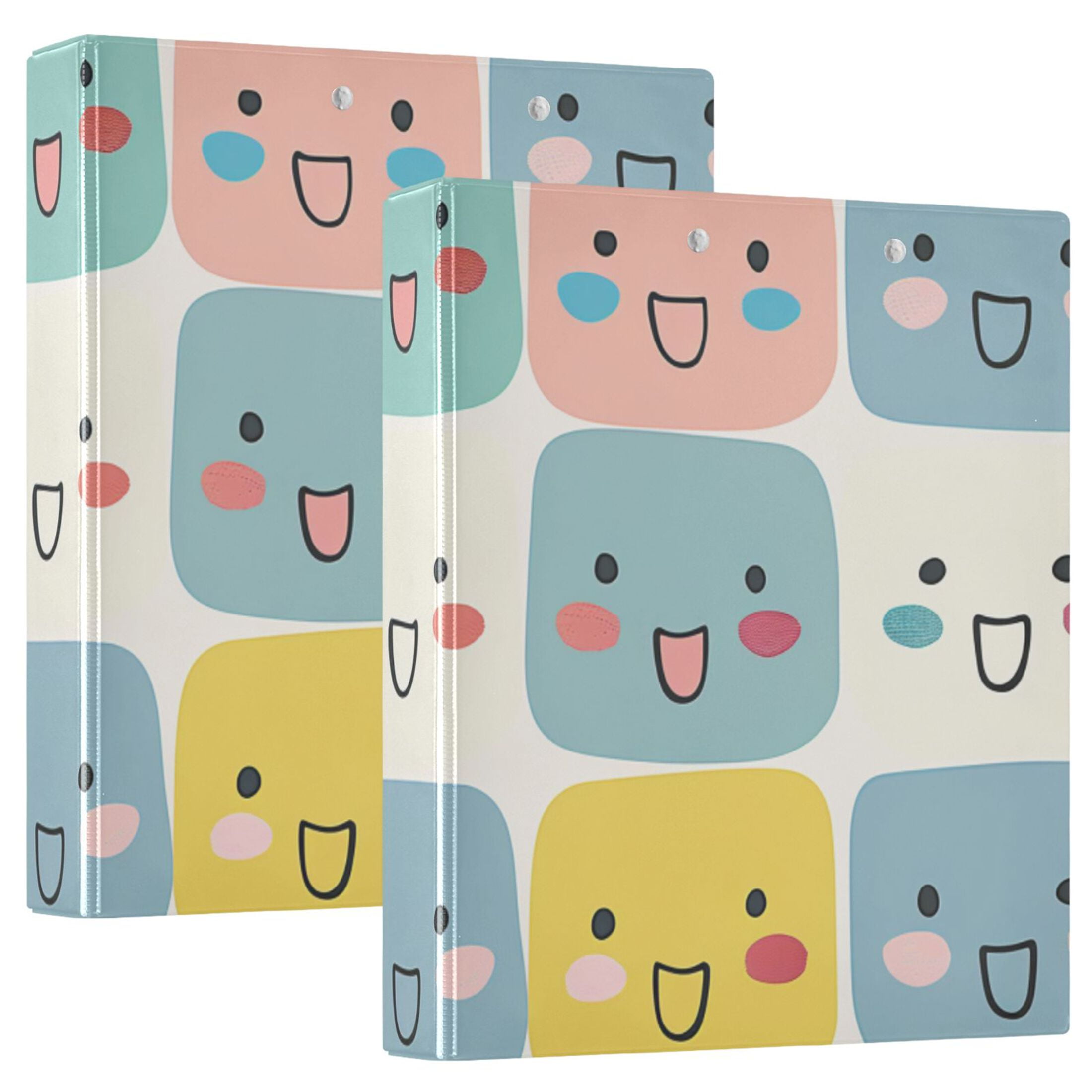 Cartoon Square Faces 3 Ring Binders 1.5 inch Hardcover File Folders ...