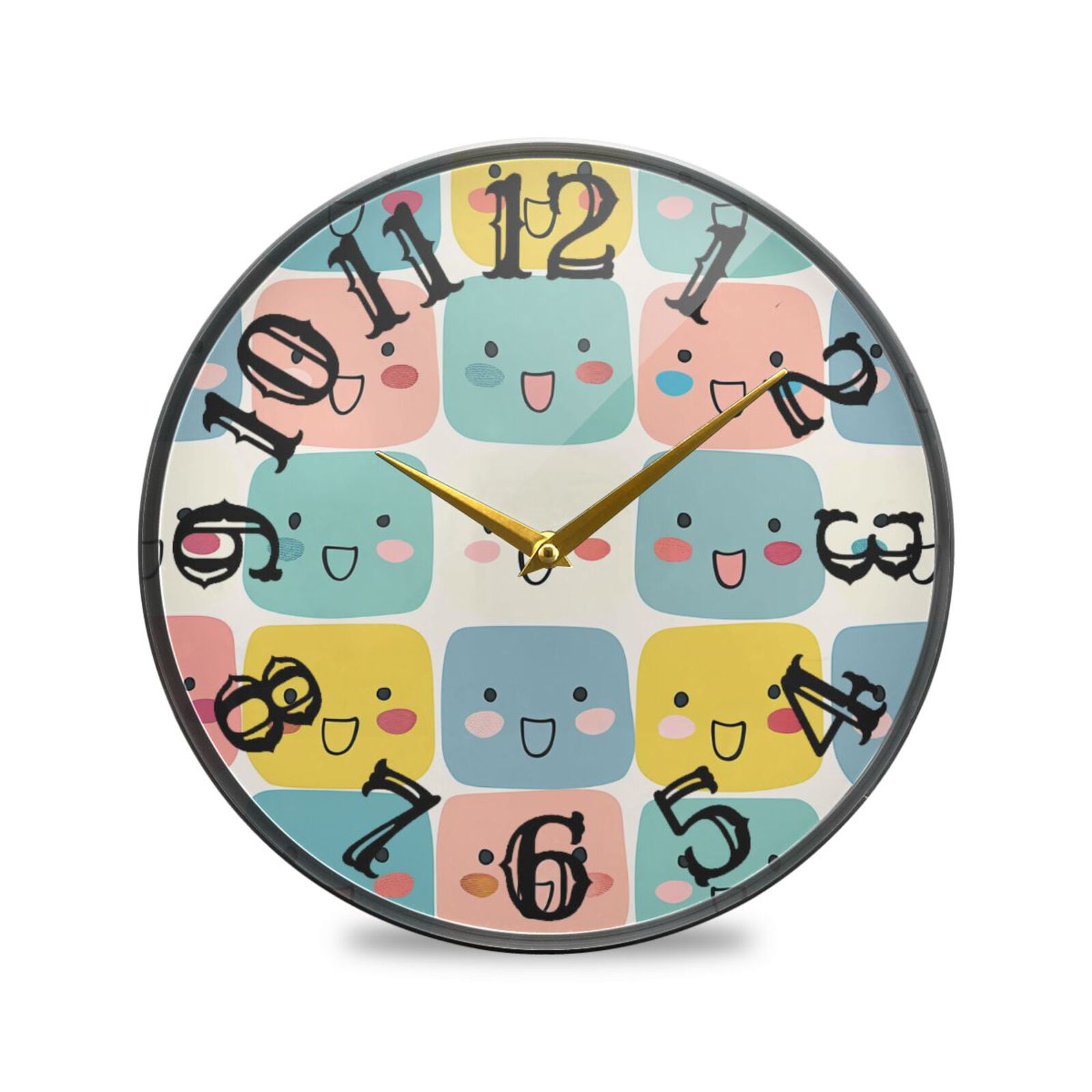 Cartoon Square Faces Wall Clock 12 Inch Silent Non Ticking Battery ...
