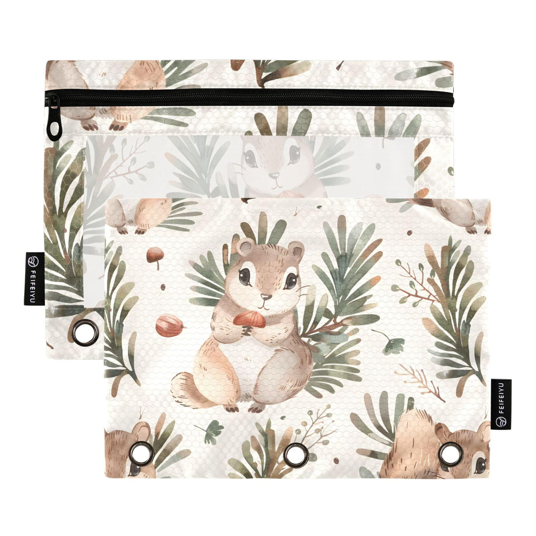 Cartoon Squirrel and Pine Nut 2 Pack Pencil Pouch for 3 Ring Binder ...