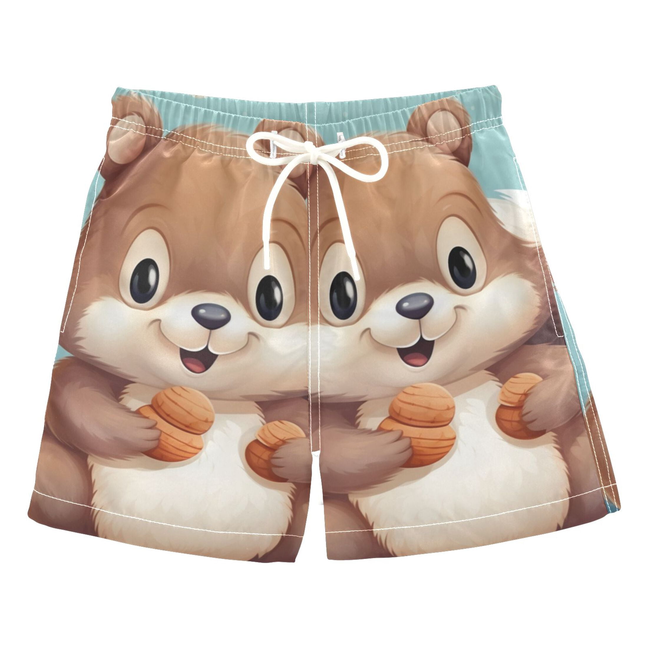 Cartoon Squirrel with Pinecones Leaves Cute Boys' Swim Trunks Board ...