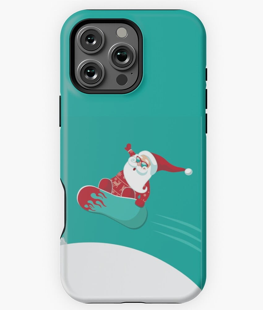 Cartoon St. Nick Claus Snowboarding Phone Case for iPhone 16 15 14 13 ...
