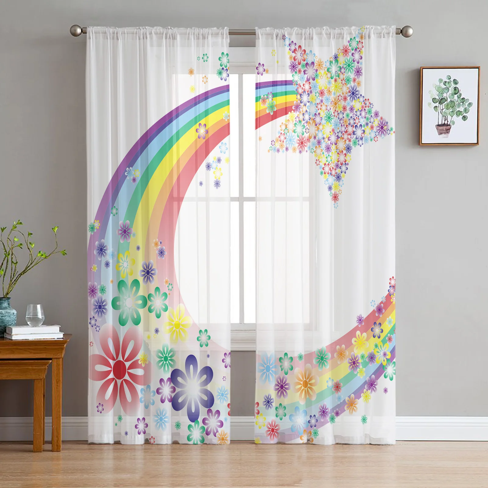 Cartoon Star Flower Tulle Sheer Curtains for Living Room ration Window ...