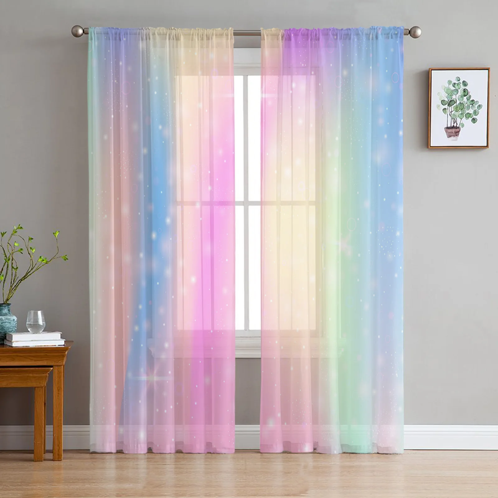 Cartoon Star Flower Tulle Sheer Curtains for Living Room ration Window ...