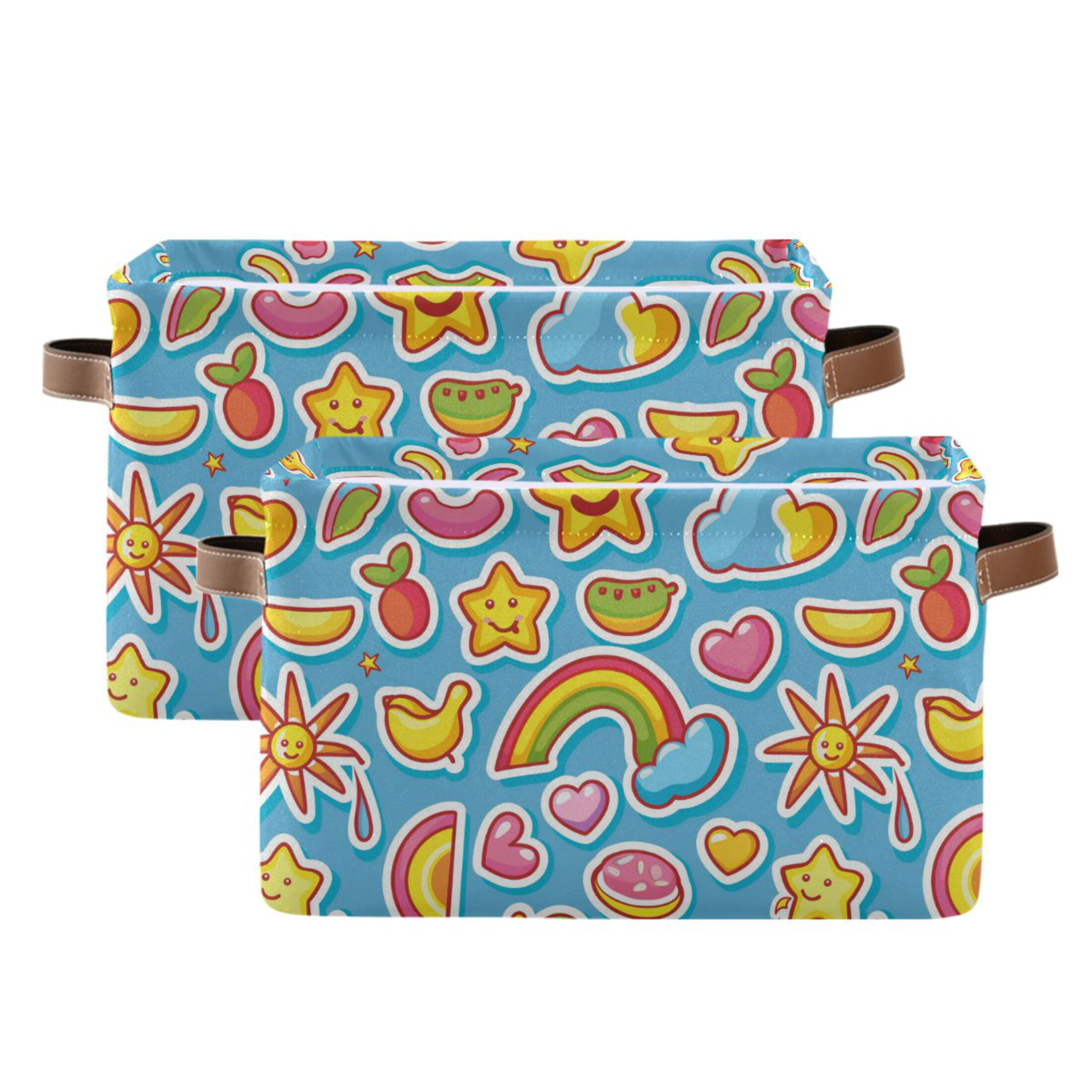 Cartoon Star Heart Rainbow Sun Storage Bins with Handle Fabric ...