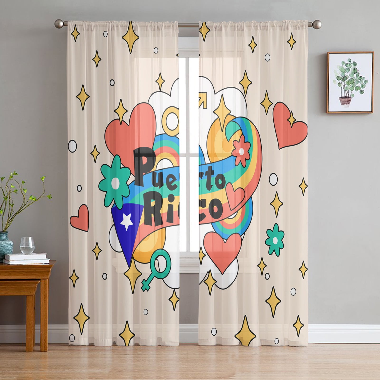 Cartoon Star Sheer Curtains Window Curtains for Living Room Bedroom ...